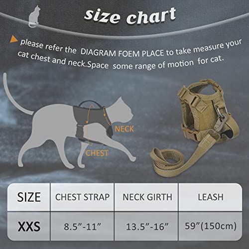 Cat Harness and Leash Set for Travel Training, no Pull Escape Soft Control Handle Tactical Vest for Puppy Kitten Small cat with ID tag,Adjustable snug Jacket Breathable air mesh Universal Anxiety