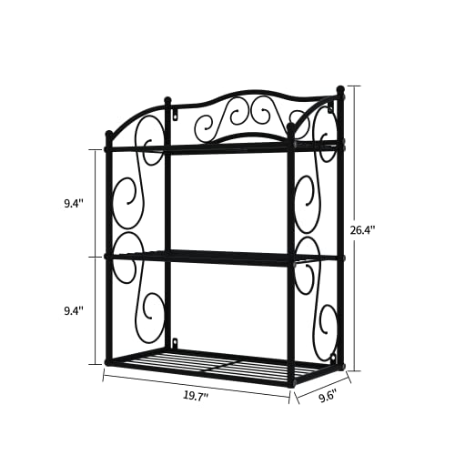 YADOOLIFE Metal Wire Wall Shelf Unit, 3-Tier Wall Mounted Floating Shelves with Liners, Hanging/Standing Storage Shelving Rack for Pantry Bathroom Office Home Organization (Black)