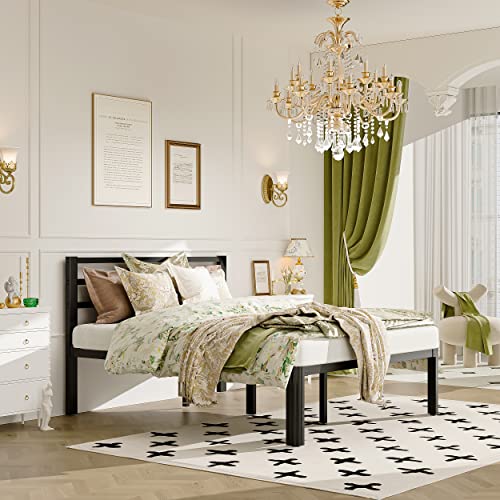 Daqutic Full Bed Frame with Headboard, 18-Inch Metal Platform Full Size Bed Frames with Round-Corner Leg, No Box Spring Needed, Heavy Duty Mattress Foundation, Noise-Free