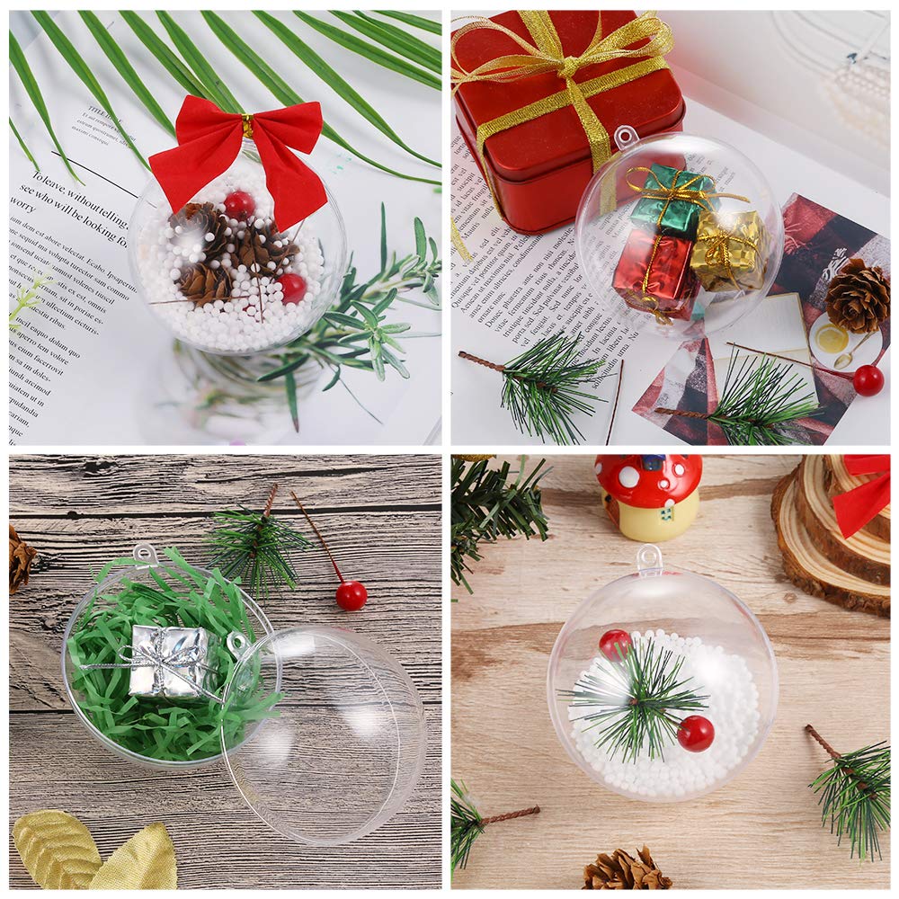 Auihiay 20 Pack 80mm Christmas Clear Ornaments Ball and Various Accessories for DIY Christmas Tree Balls Baubles Holiday Wedding Party Home Decorations