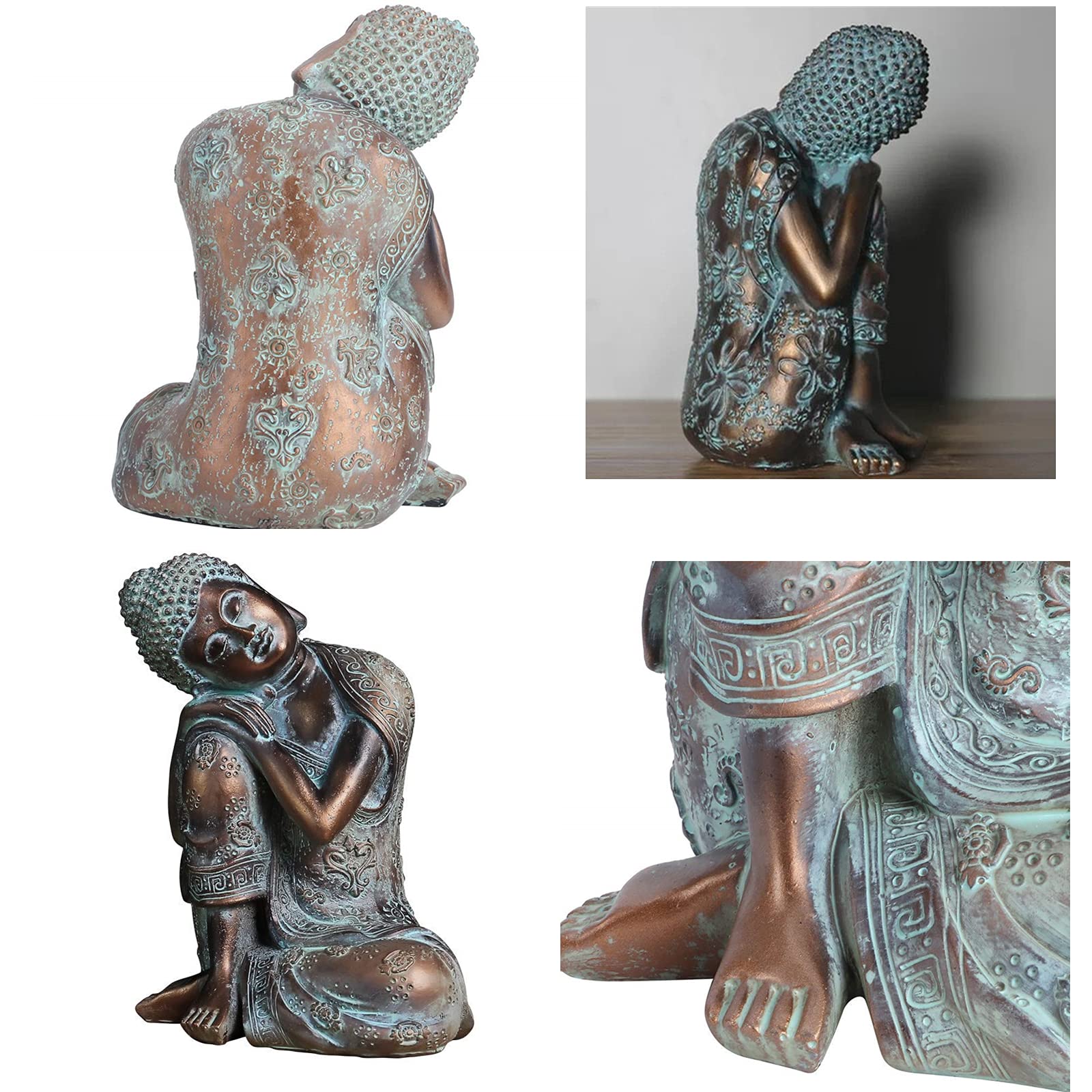 Haytijoe Resin Bronze Sleeping Buddha Statue Crafts Southeast Asia Style Antique Buddha Sculpture Decor for Home Office, 9.1" Tall(Sleeping Buddha)