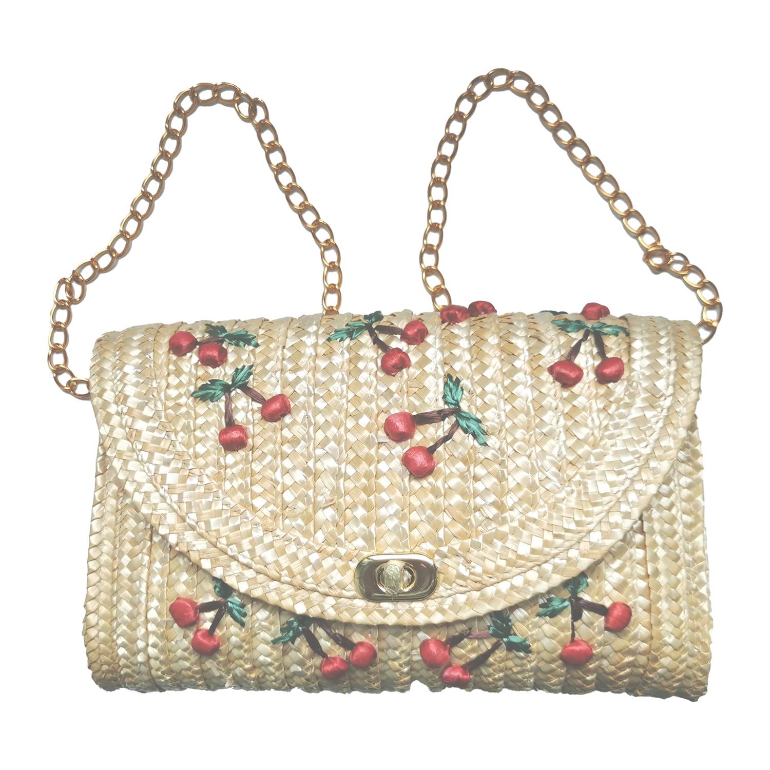 Beach summer soft straw clutch purse for women crossbody hand woven natural chic shoulder Bag (Cherry)