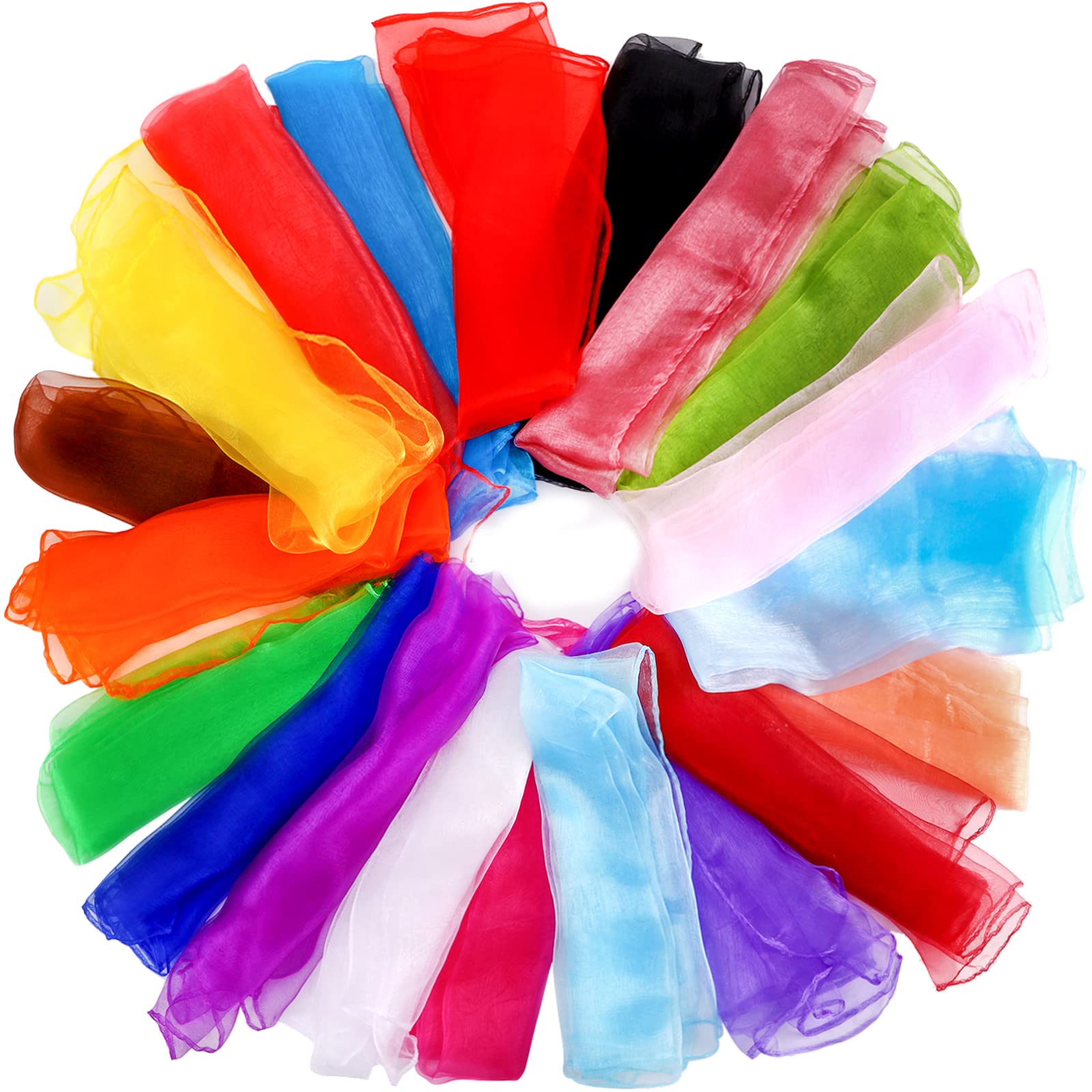 Jucoan 40 Pack Colorful Dance Scarves for Kids, 20 Colors Square Juggling Scarf Actives Scarves, 24 x 24 Inch Soft Ribbon Music Scarves Rhythm Scarves for Children Movement Play