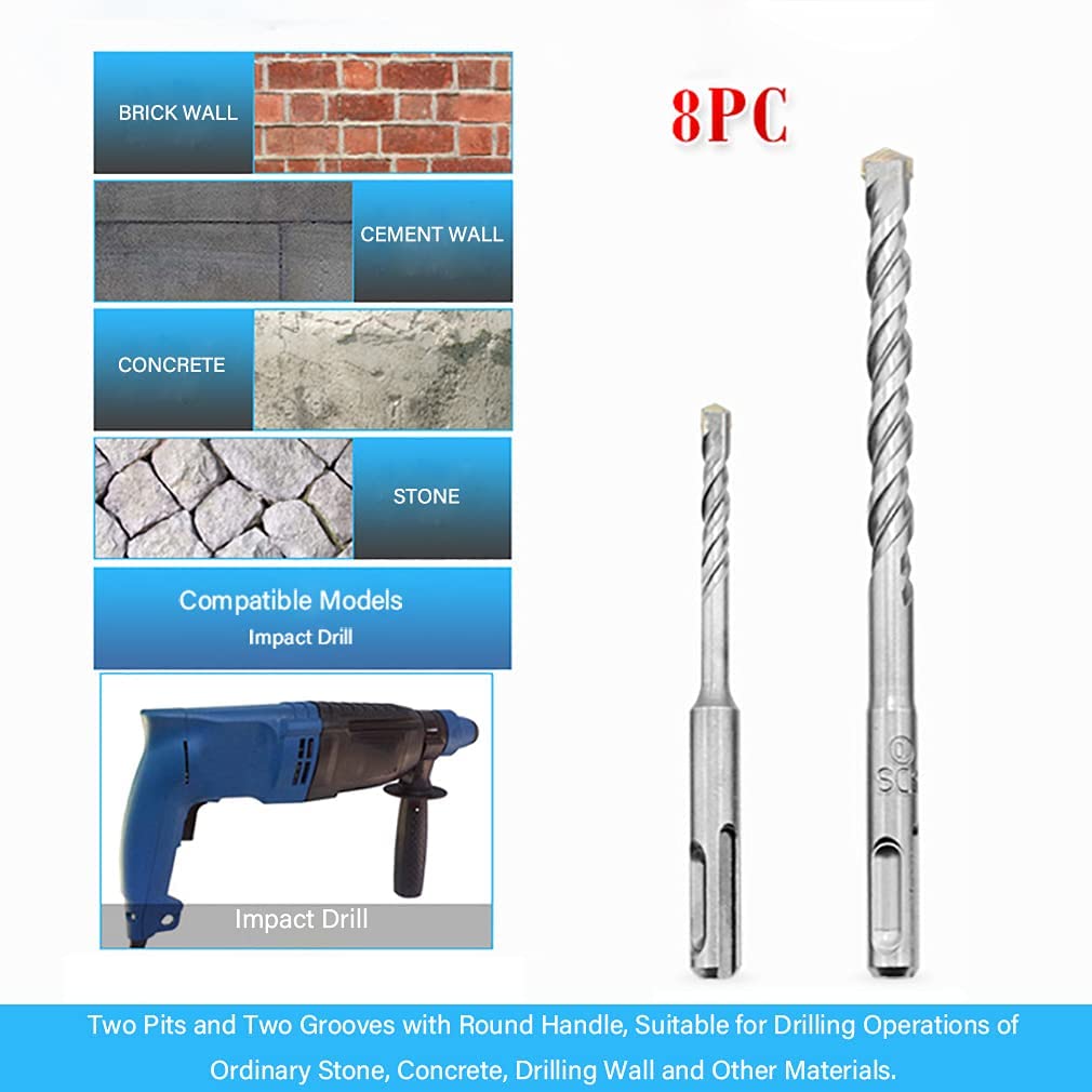 Baorder SDS-Plus Hammer Drill Bit Set,8Pcs Carbide-Tipped Masonry Drill Bits for Concrete,Stone,Brick and Similar Materials (Accessories for Rotary Hammers)