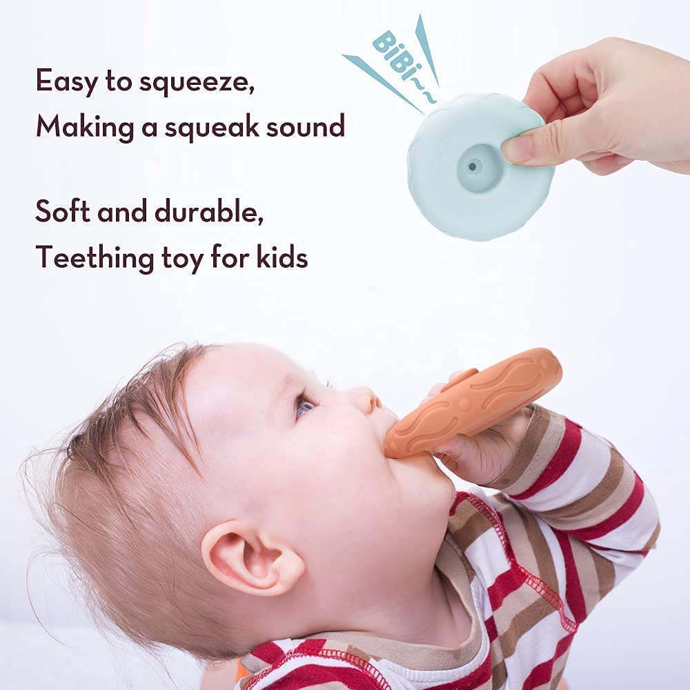 Mini Tudou Baby Blocks & Stacking Circles Toy Set, Baby Sensory Building & Teething Toys Educational Squeeze Play with Animals Shapes Textures Numbers, Best for Toddlers Babies 6m+