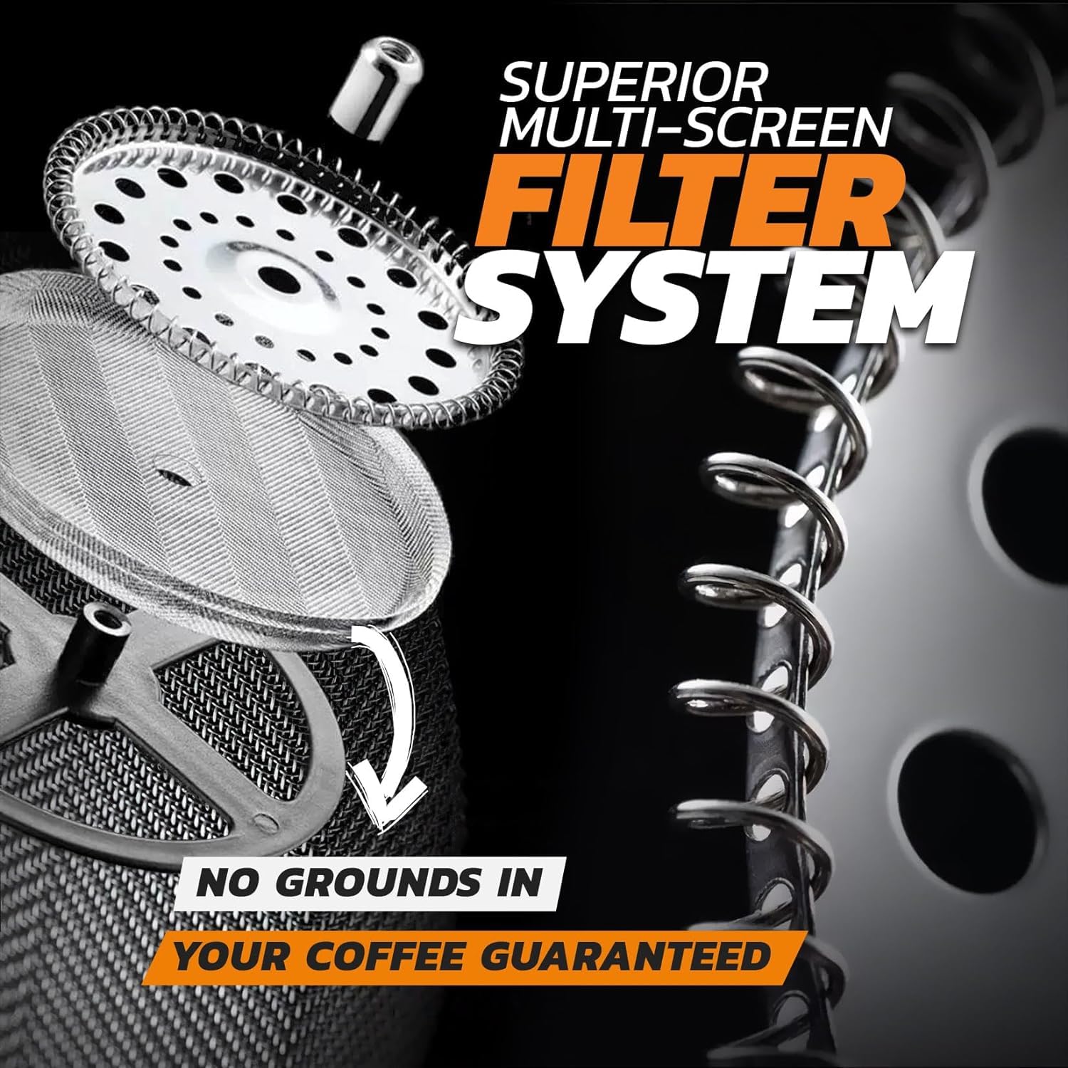 French Press Coffee Tea Maker(21oz),304 Stainless Steel Coffee Press with 4 Filters Screen-100% No Residue -German Heat-Resistant Borosilicate Glass- BPA FREE -Dishwasherable,Black