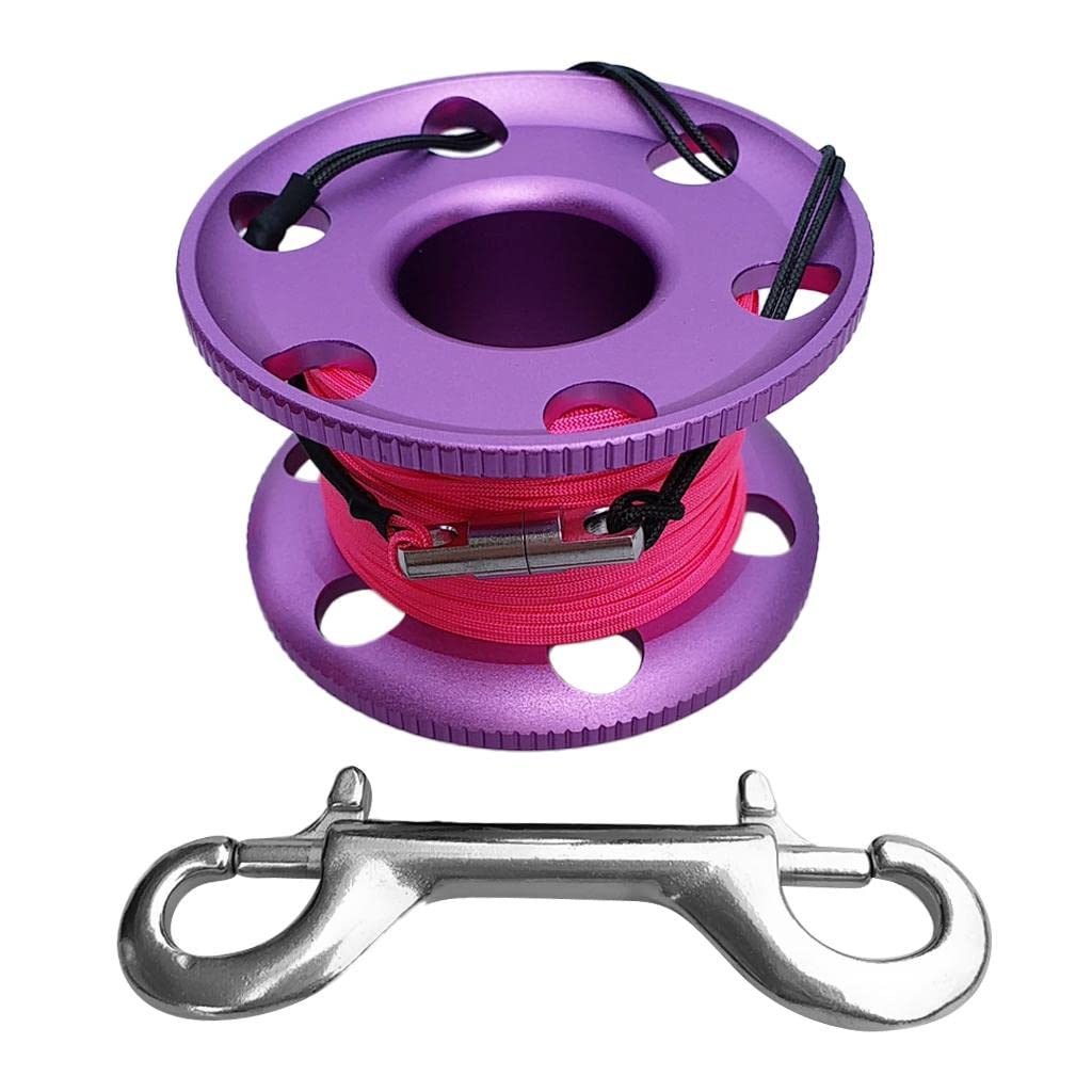 Baosity Aluminum Alloy Lightweight Scuba Diving Finger Spool Reel + Replacement 50m/164ft 100ft (30m)/20m/66ft Strong Strength Line, Purple 50m, as described