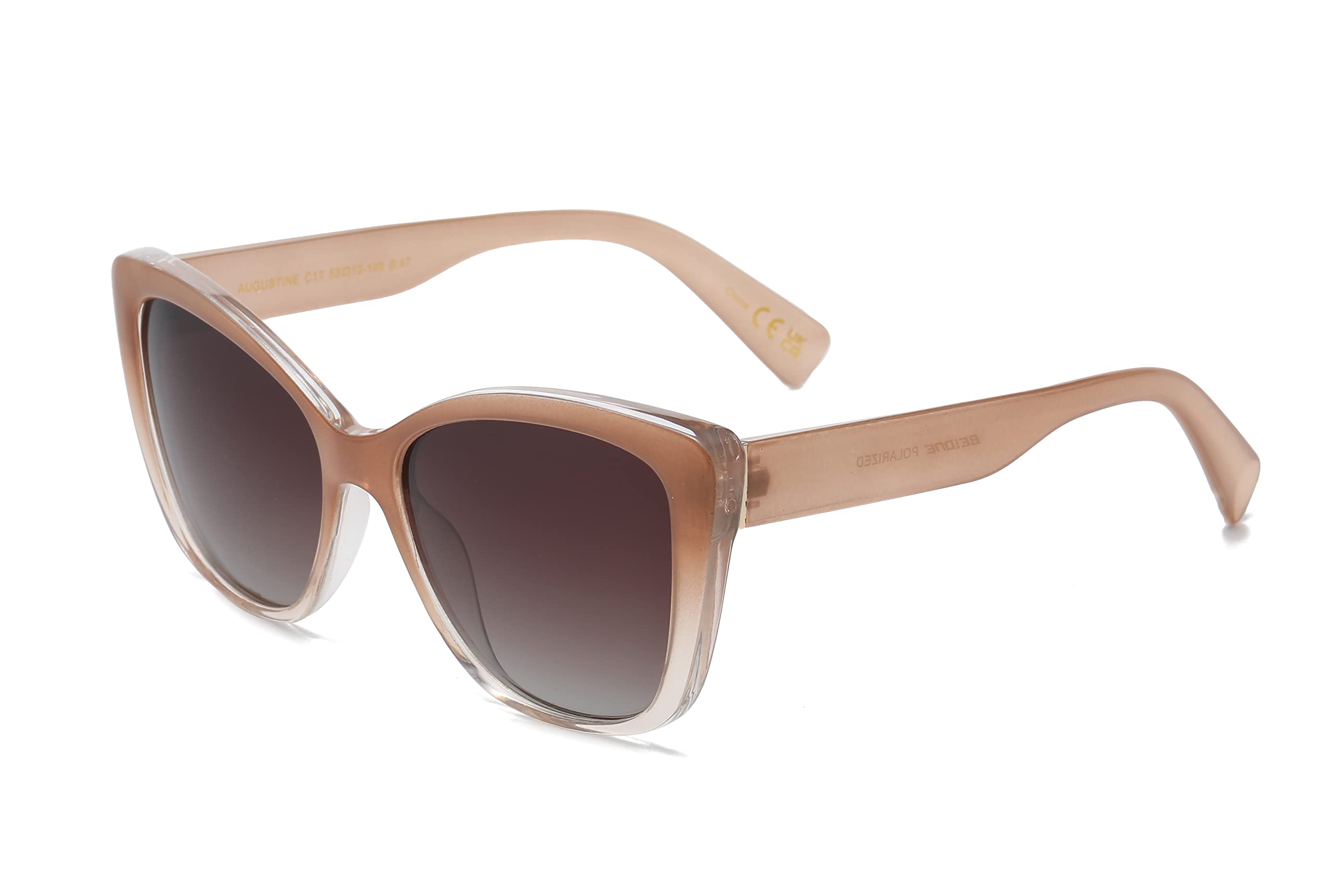 Be One Women Cat Eye Fashion Polarized Sunglasses - UV400 Classic Retro C4 (Amber Tortoise + Brown Gradient)