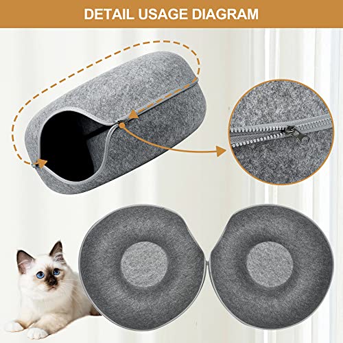 Cat Tunnel Bed, Cat Cave Bed ,Beds for Indoor Cats - Large Cat House for Pet Cat Cave ,Detachable Round Felt & Washable Interior Cat Play Tunnel for Small Pets (24 Inch, Dark Grey)