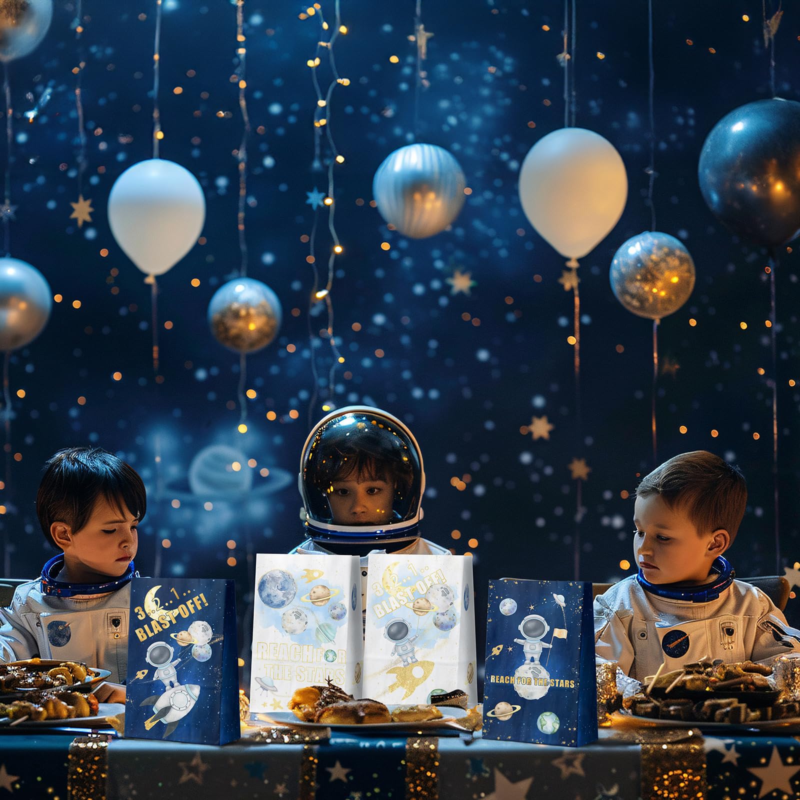 Celee 24-Pack Space Party Goodie Bags with Stickers - Ideal for Kids' Birthdays, Baby Showers, and Space Themed Parties