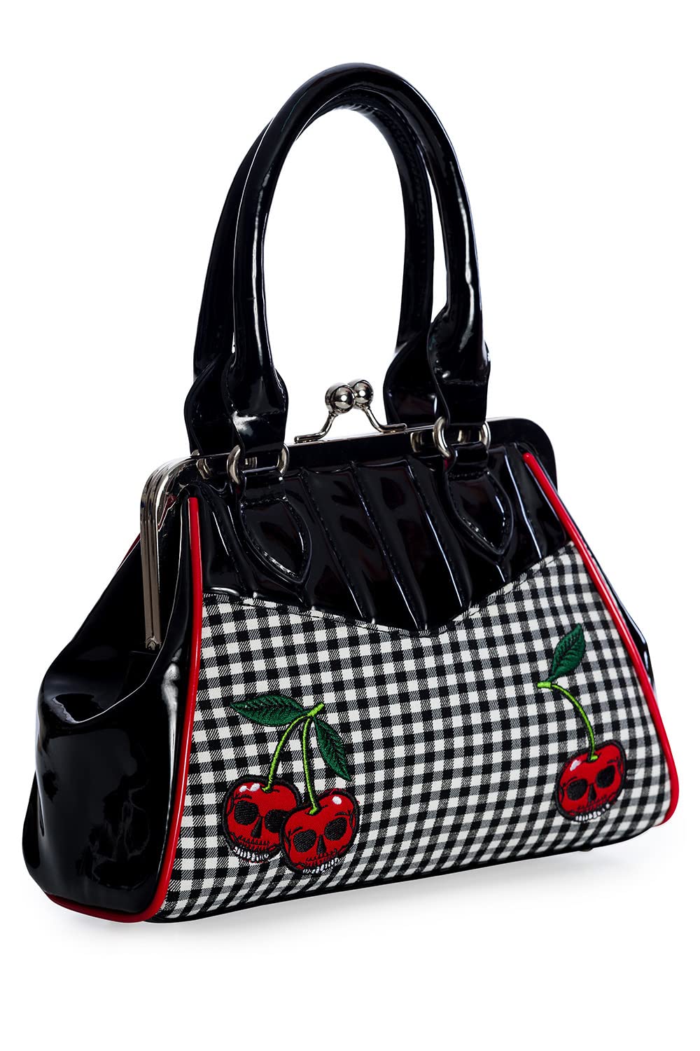Lost Queen Women's Rockabilly Cherry Skulls Handbag Retro Kisslock Purse