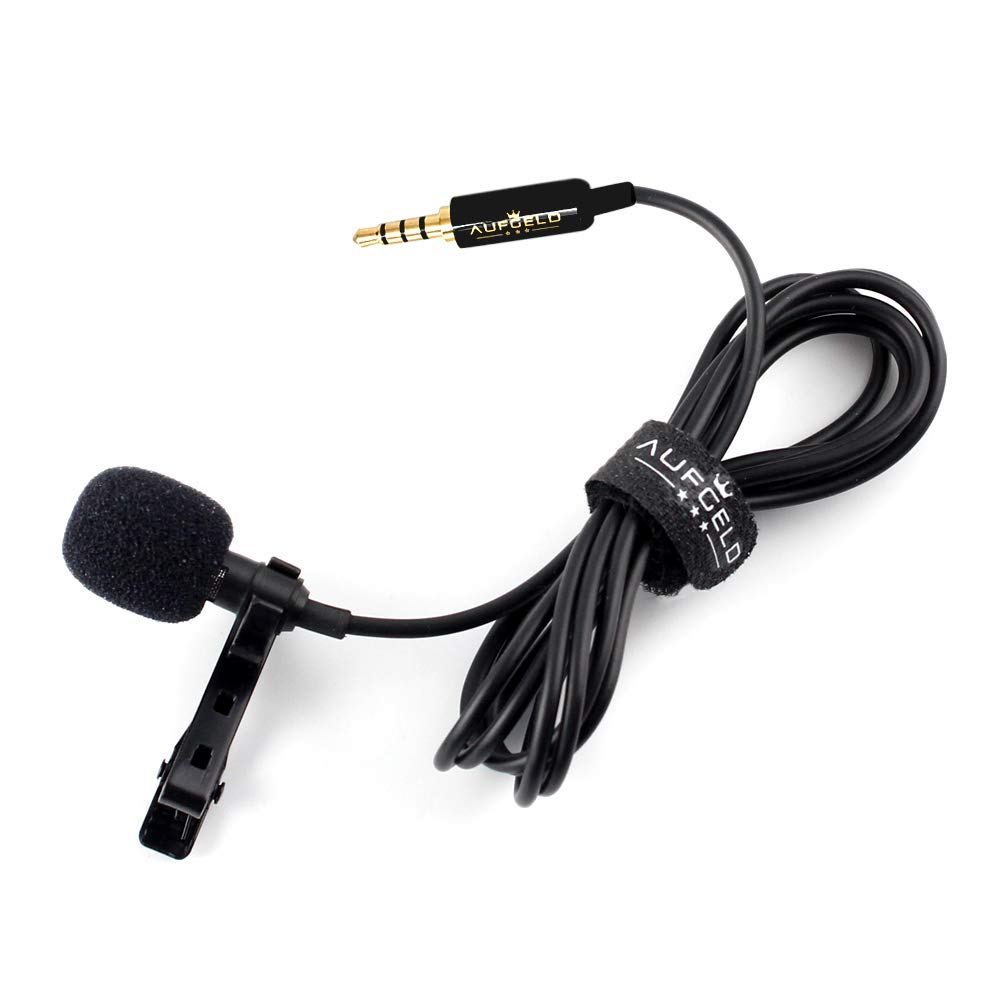 AUFGELD Professional Lavalier Lapel Omnidirectional Microphone Condenser Mic Compatible with iPhone Android Windows Cellphones Clip On Interview Video Filming Voice Podcast Noise Cancelling Vlogger