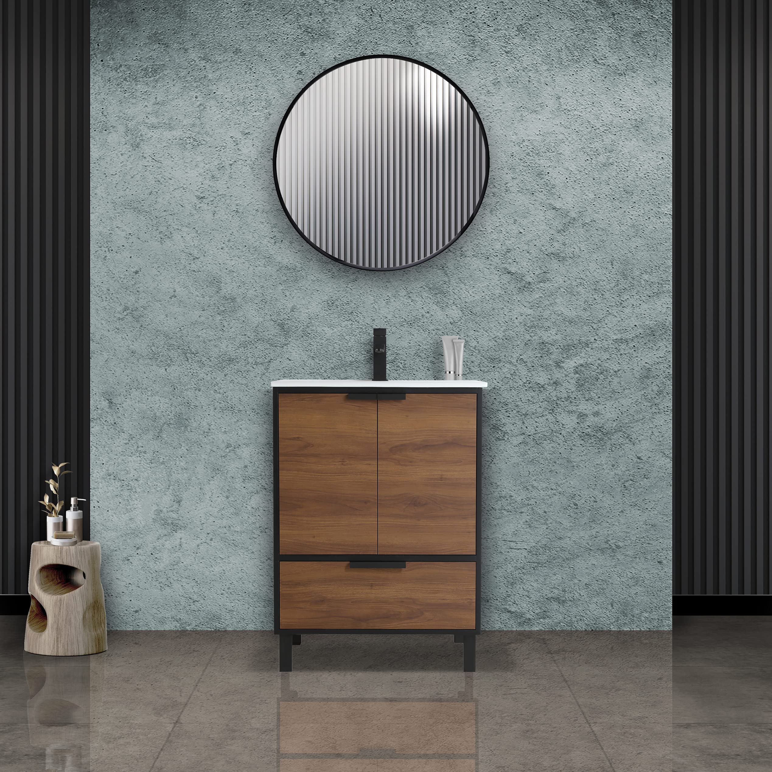 Fine Fixtures Hamilton Bathroom Vanity and Sink, 24 Inch Walnut - ADA Compliant