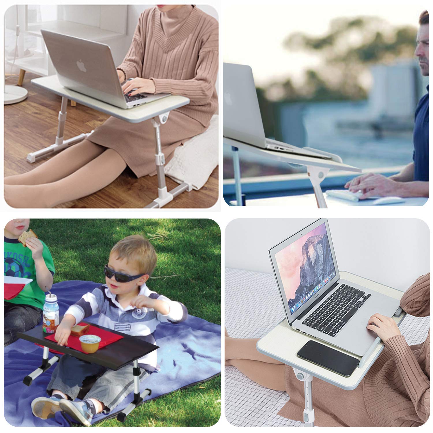 Bed Desk for Laptop, Adjustable Bed Table Tray Computer Desk, Portable Laptop Stand, Height and Angle Adjustable for Eating, Working, Writing, Medium(20.4IN X 11.8IN, Black)
