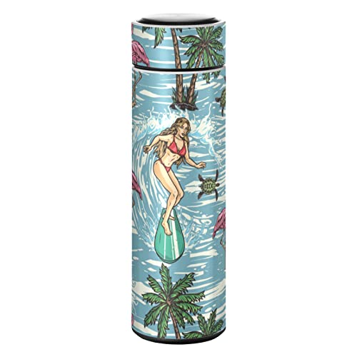 CaTaKu Flamingo Beach Turtle Water Bottle Insulated 16 oz Stainless Steel Flask Thermos Bottle for Coffee Water Drink Reusable Wide Mouth Vacuum Travel Mug Cup