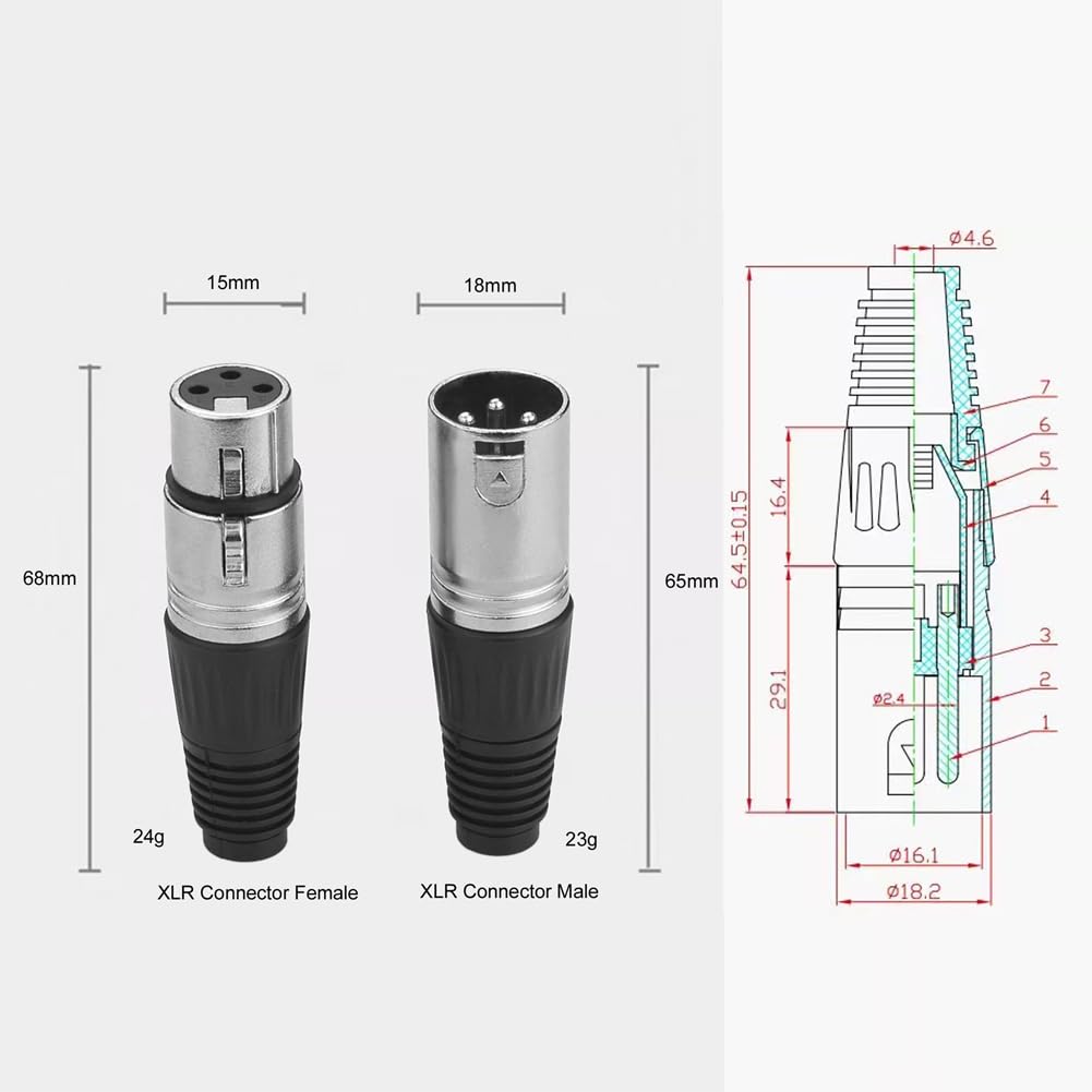 Eightnoo 2 Male + 2 Female 3 Pin XLR Solder Type Microphone Line Plug Connector Mic Audio Socket (Pack of 4)