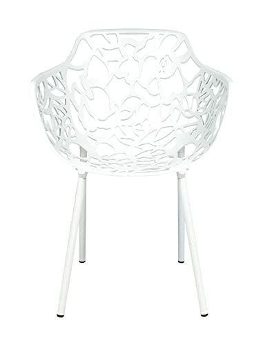 LeisureMod Devon Modern Aluminum Indoor-Outdoor Stackable Side Dining Arm Chair, Set of 2 (White)