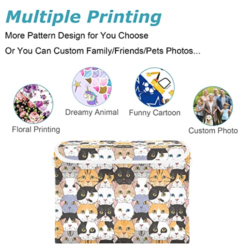 CaTaKu Large Fabric Storage Bins With Lids, Animal Cats Head Storage Boxes With Handles for Organizing Clothes, Collapsible Storage Cube Bins Baskets for Shelves