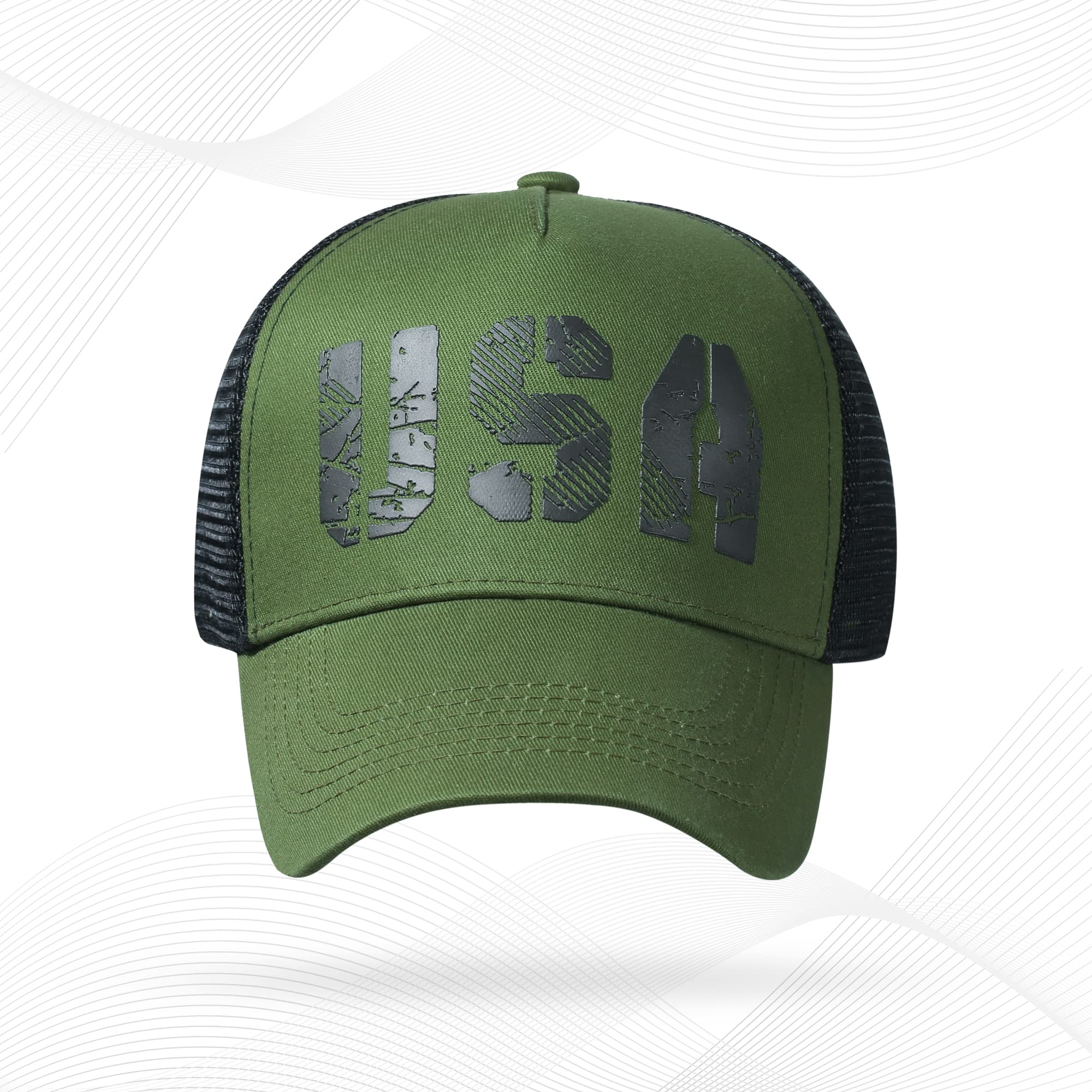 AURR USA Trucker Hat - American Flag Hat for Men & Women - Adjustable Baseball Cap, Snapback Closure - One Size Fits Most Olive