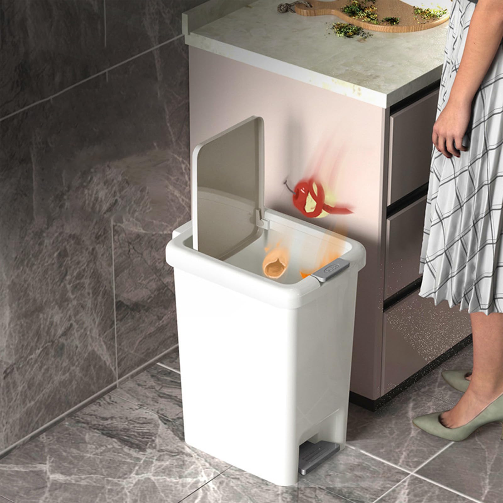 CENGNIAN Step-On Trash Can for Home and Kitchen, with Lid Lock and Slow Close, Step Trash Can, Step On Trash Can Kitchen, Bathroom Trash Can with Lid, Garbage Can, 4.24Gallon