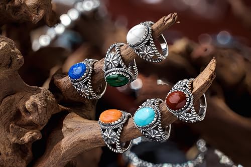 American West Jewelry Sterling Silver Women's Ring Green Malachite Gemstone Native-Inspired Flower Design Size 8