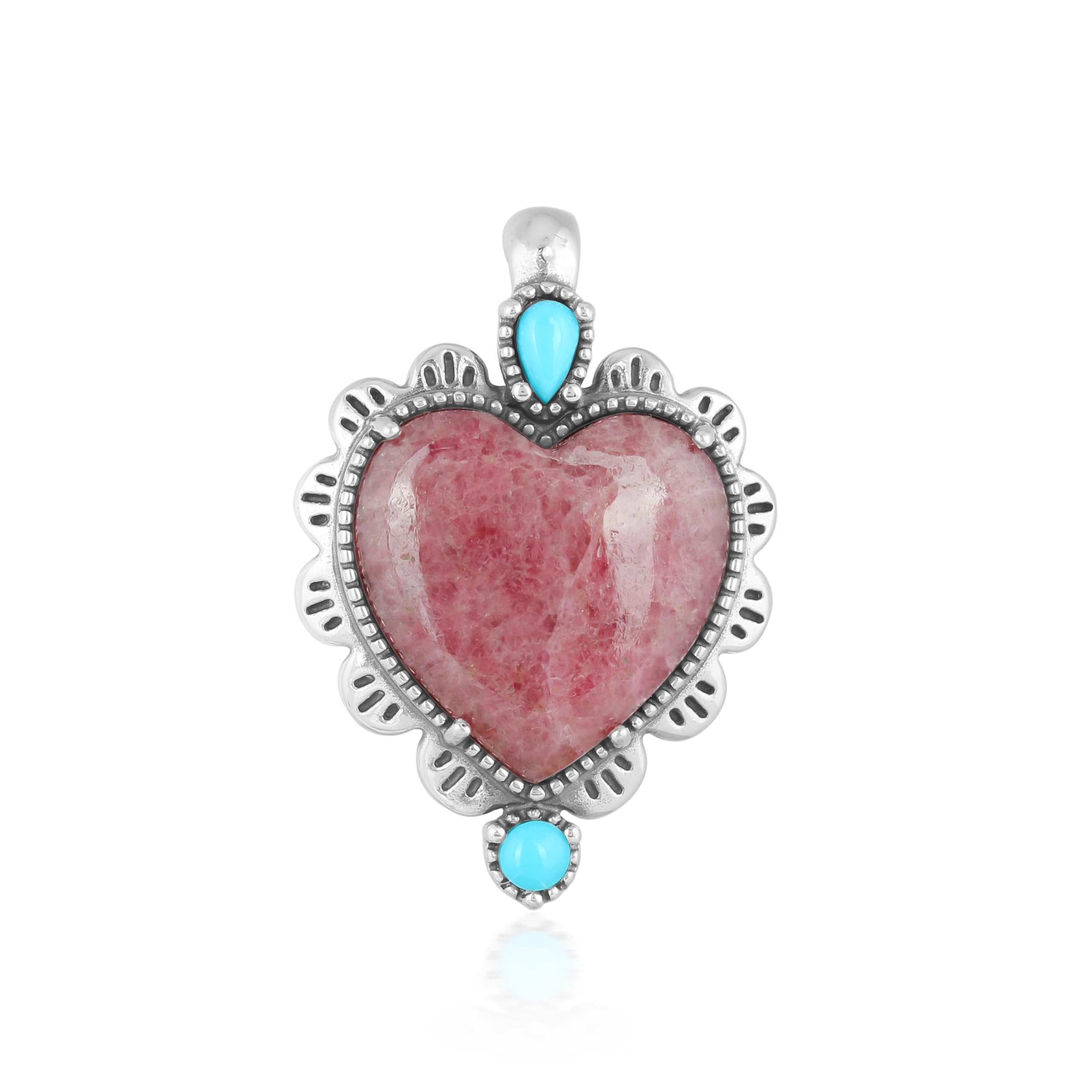 American West Sterling Silver Women's Pendant Enhancer Rhodonite and Blue Turquoise Gemstone Concha Heart