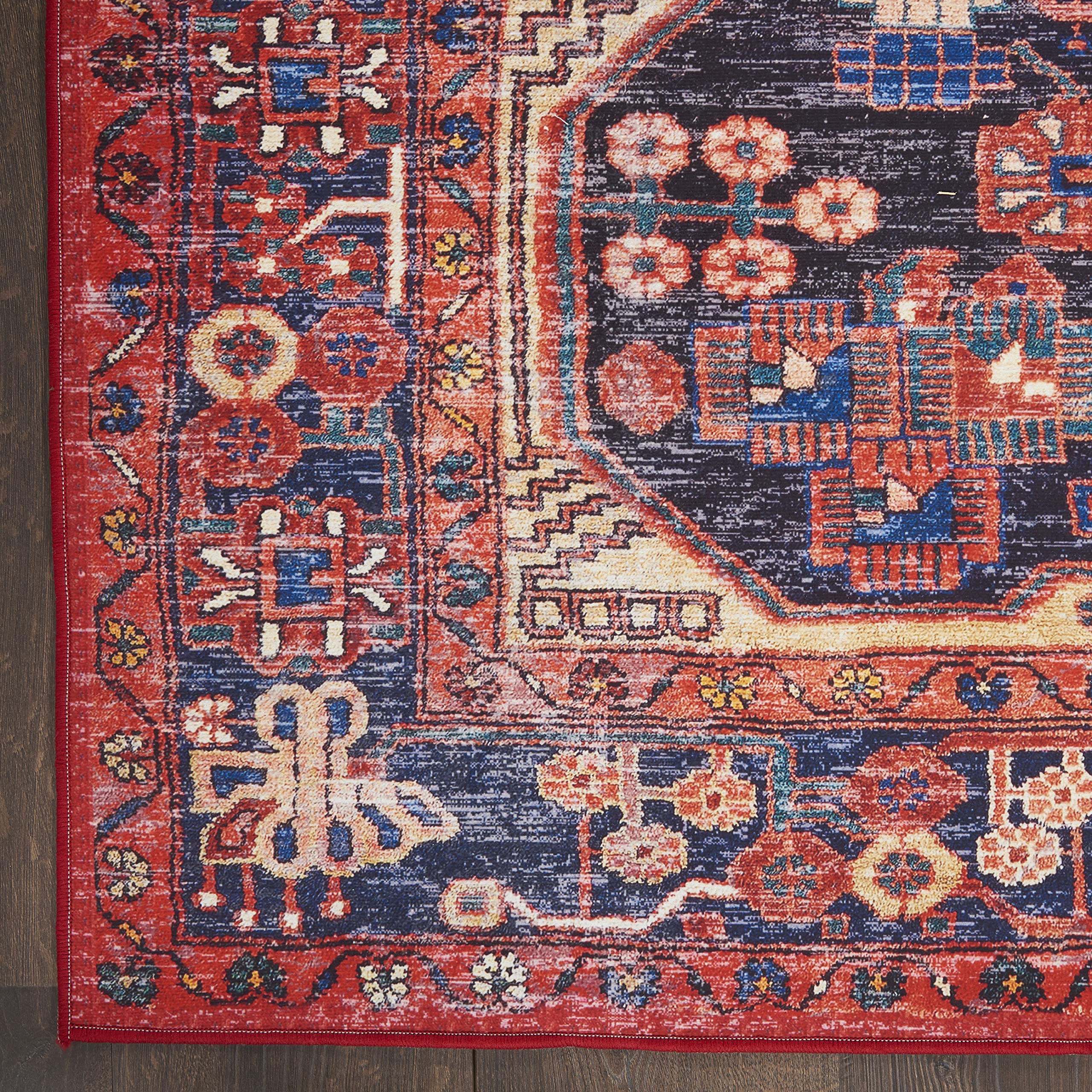 Nourison Fulton Traditional Red 5' x 7' Area Rug, Easy-Cleaning, Non Shedding, Bed Room, Living Room, Dining Room, Kitchen (5x7)