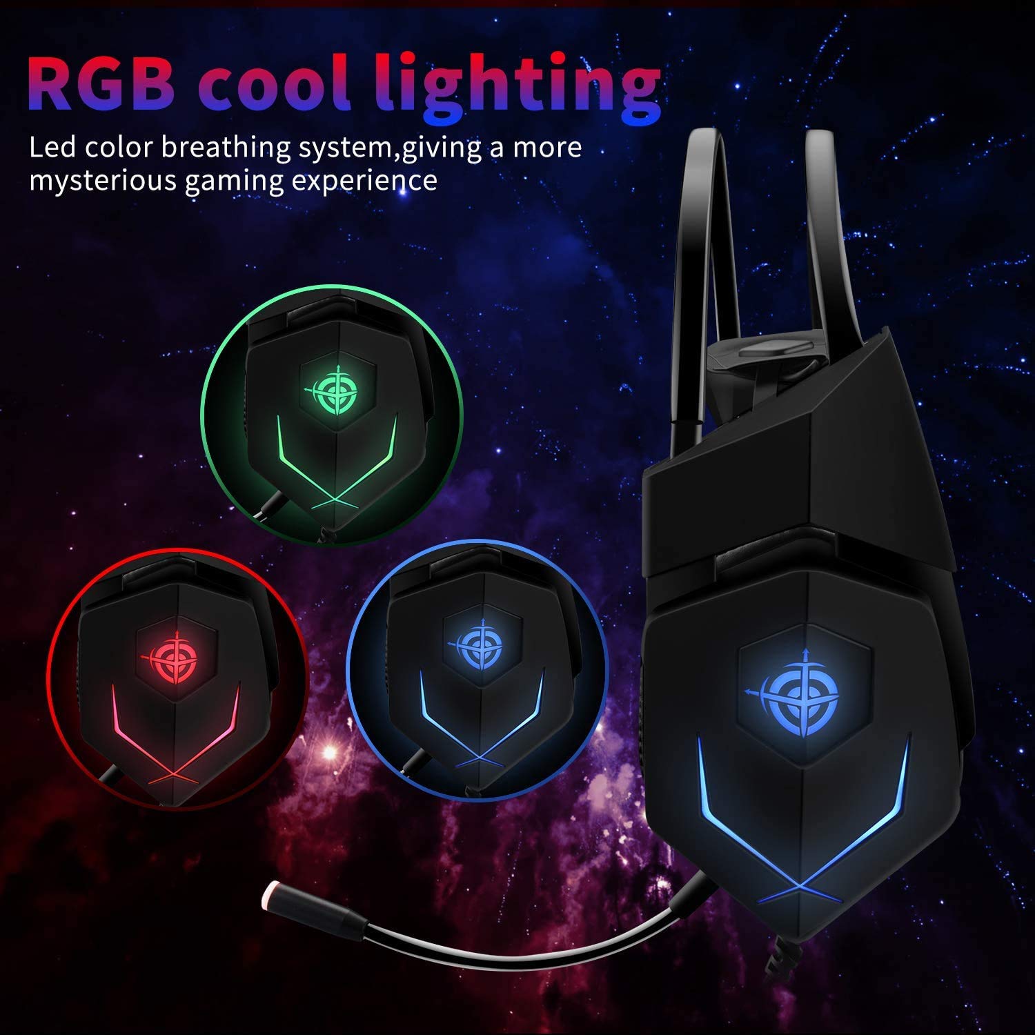 Gaming Headset, BestOff GAMV3 Stereo Wired Gaming Headphones Super Bass Over Ear Headphones with Surround Sound, LED Light and Noise Reducing Microphone,Compatibility with PS4,PC
