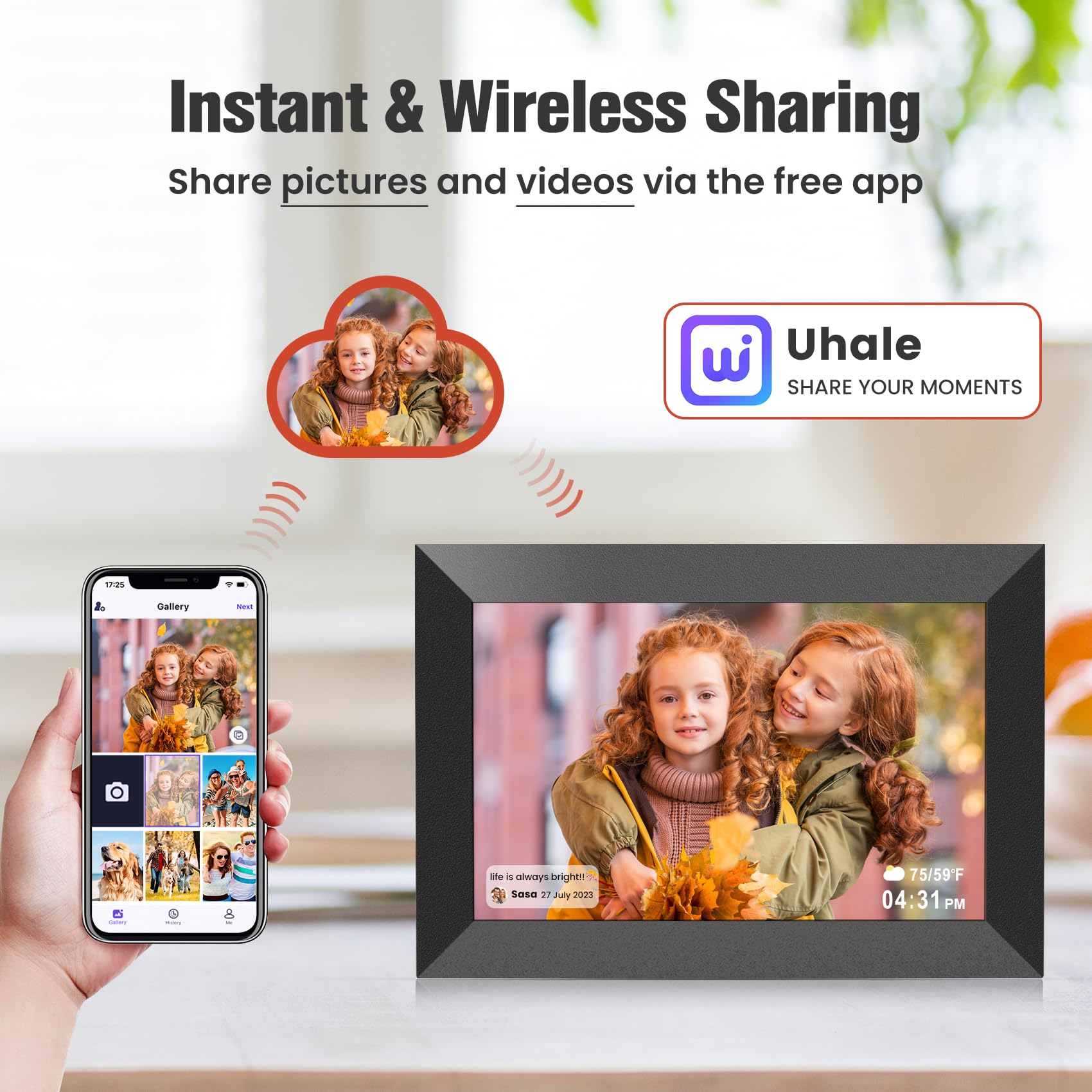 BIGASUO 10.1 Inch WiFi Digital Picture Frame, IPS HD Touch Screen Cloud Smart Photo Frames with Built-in 32GB Memory, Wall Mountable, Auto-Rotate, Share Photos Instantly from Anywhere-Great Gift