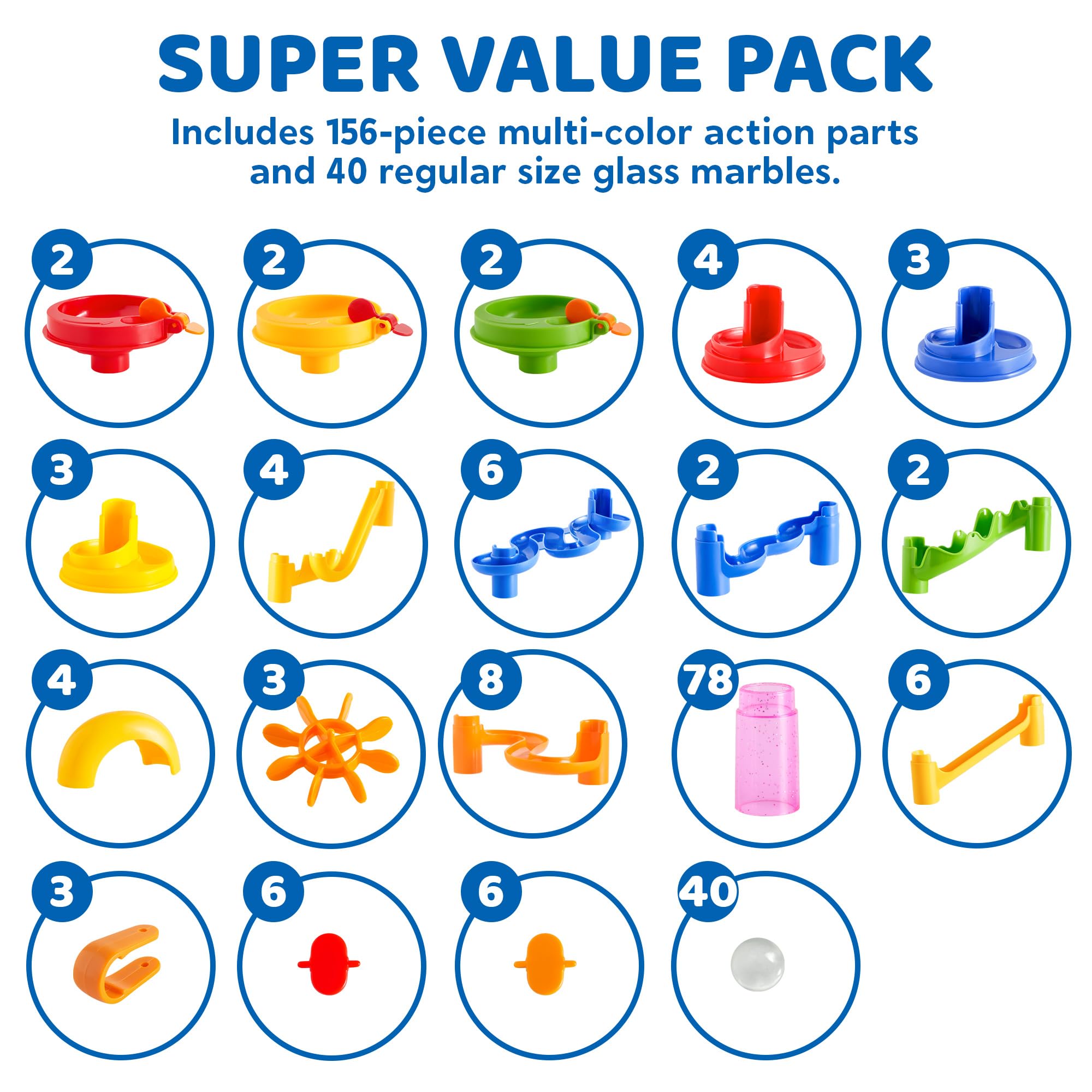 JOYIN Marble Run Premium Set(196 Pcs- Construction Building Blocks Toys, STEM Educational Toy, Building Block Toy(156 Translucent Plastic Pieces+ 40 Glass Marbles)