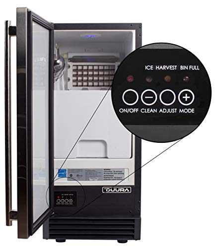 DUURA DI50P 65Lb Premium Clear Ice Cube Maker Machine with Drain Pump Blue LED and Energy Star Built-In Undercounter or Freestanding Household Residential or Commercial Use, 15 Inch Wide, Silver