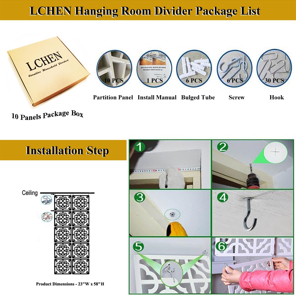 Lchen Hanging Room Divider Panel,10 Pieces Hanging Wall Divider Room Partition Wood-Plastic Thick Hanging Panel Screen Home Office Decoration(ML-S-10Panels)