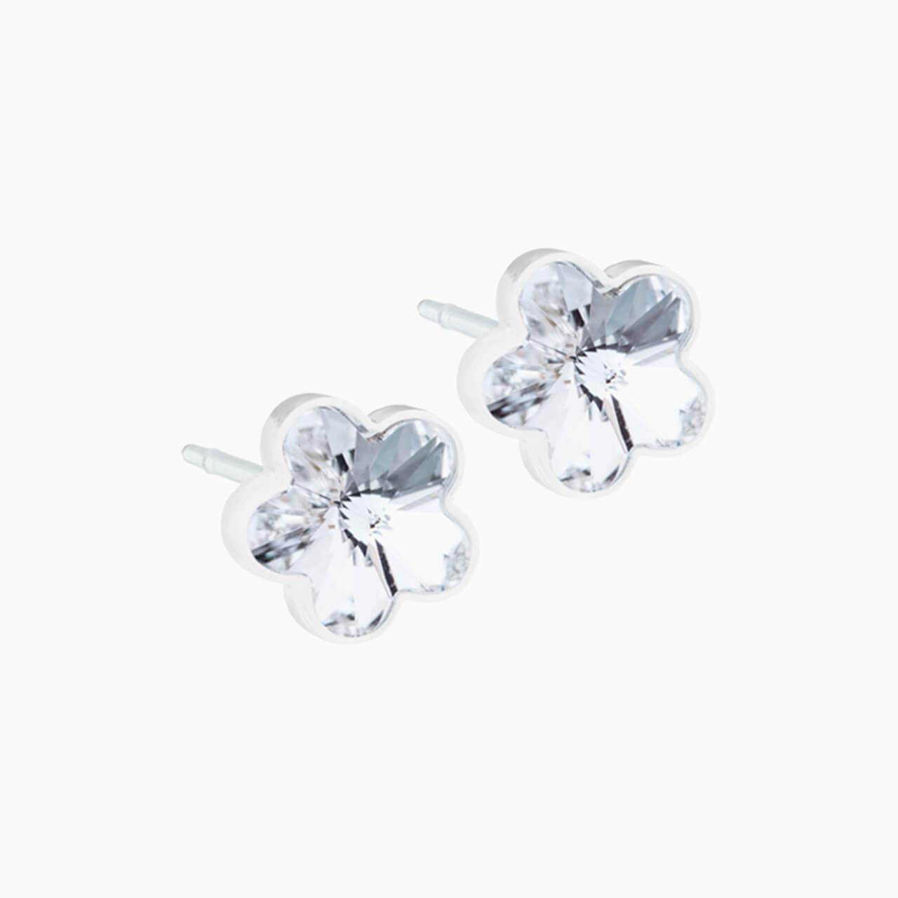 Blomdahl Medical Plastic Earrings with 6 mm Flower Crystal - Hypoallergenic for Sensitive Ears (Clear Crystal)