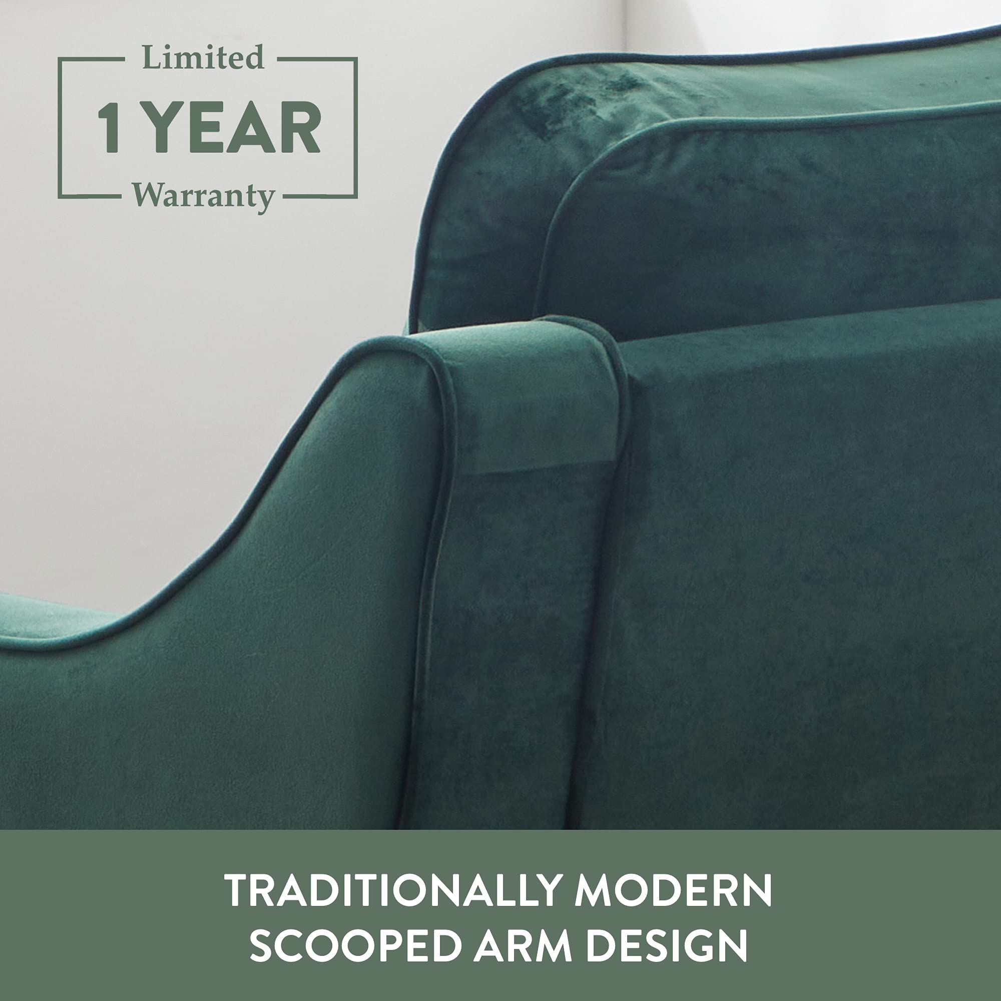 Edenbrook Jensen Upholstered Loveseat – Green Velvet Loveseat - Living Room Furniture - Small Loveseat- Seats Two - Scoop Arm Modern Couch - Couches