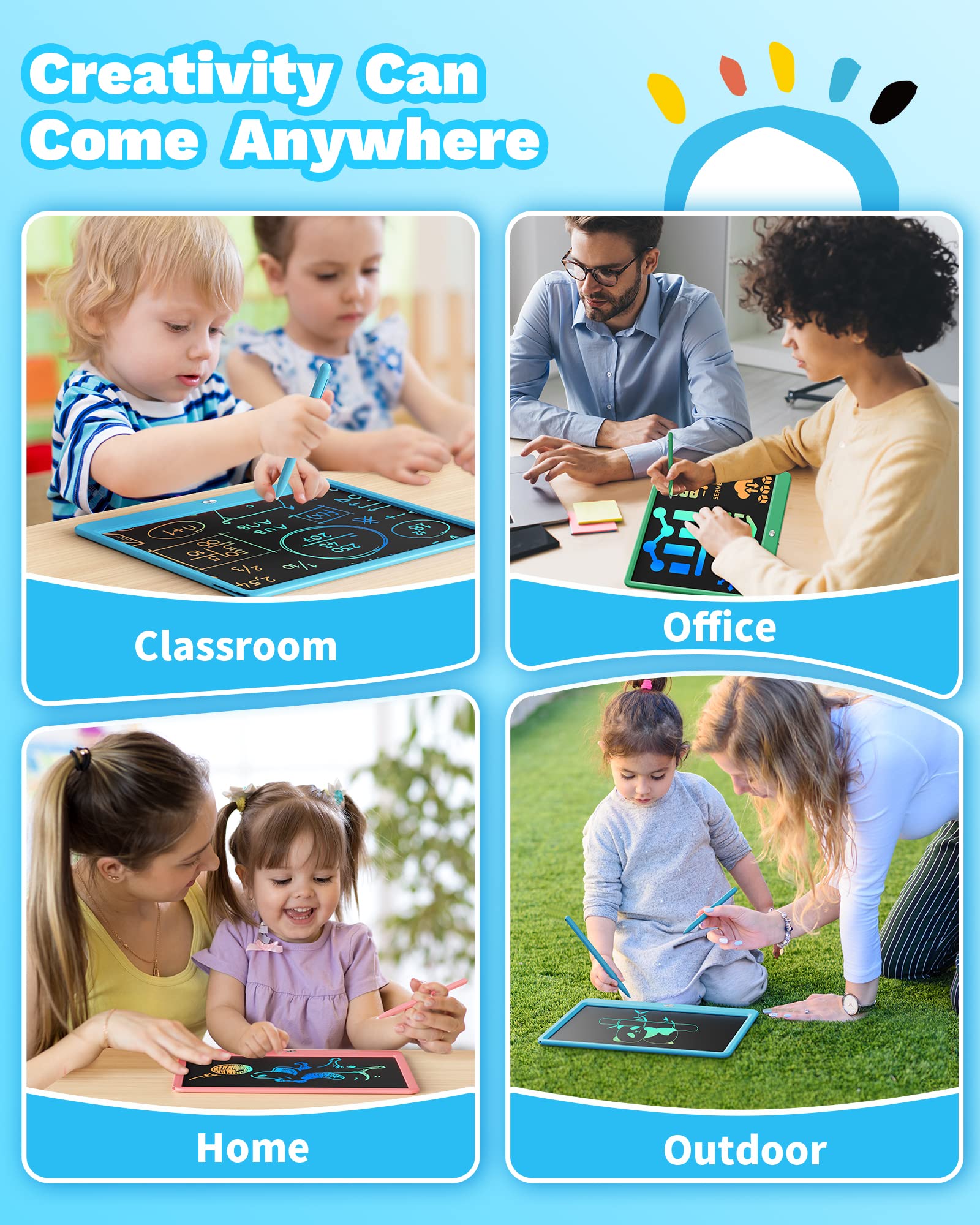 bravokids LCD Writing Tablet Board, 12inch Colorful Doodle Board Drawing Pad Toys for 3-8 Years Girls Boys, Toddler Educational & Learning Birthday Gift for Age 3 4 5 6 7 8 Years Old Kids, Blue