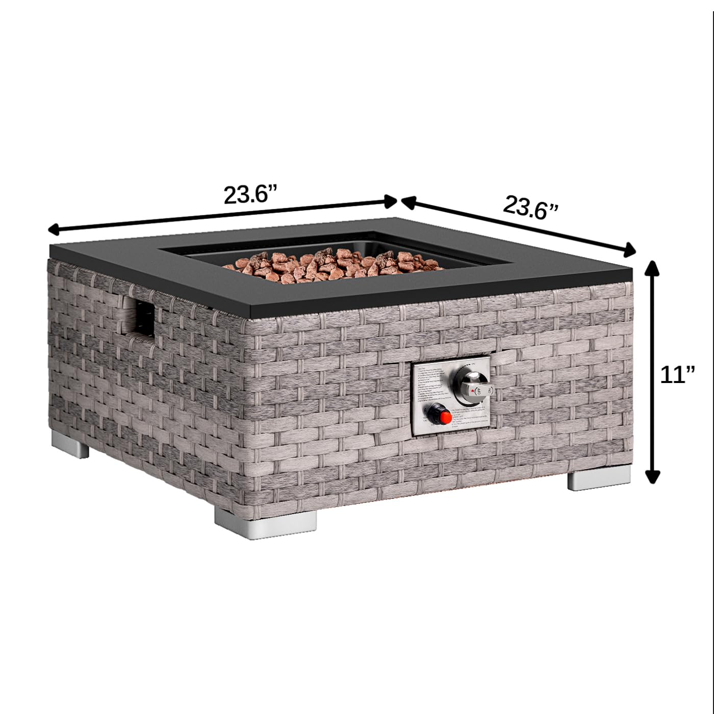AUSROMASHO 24'' Outdoor Fire Table 50,000 BTU Fire Table with Brown Wicker Rattan Gas Firepit Table 2 in 1 Fireplace for Outdoor, Patio Backyard W/Lid and Lava Stone (Grey)