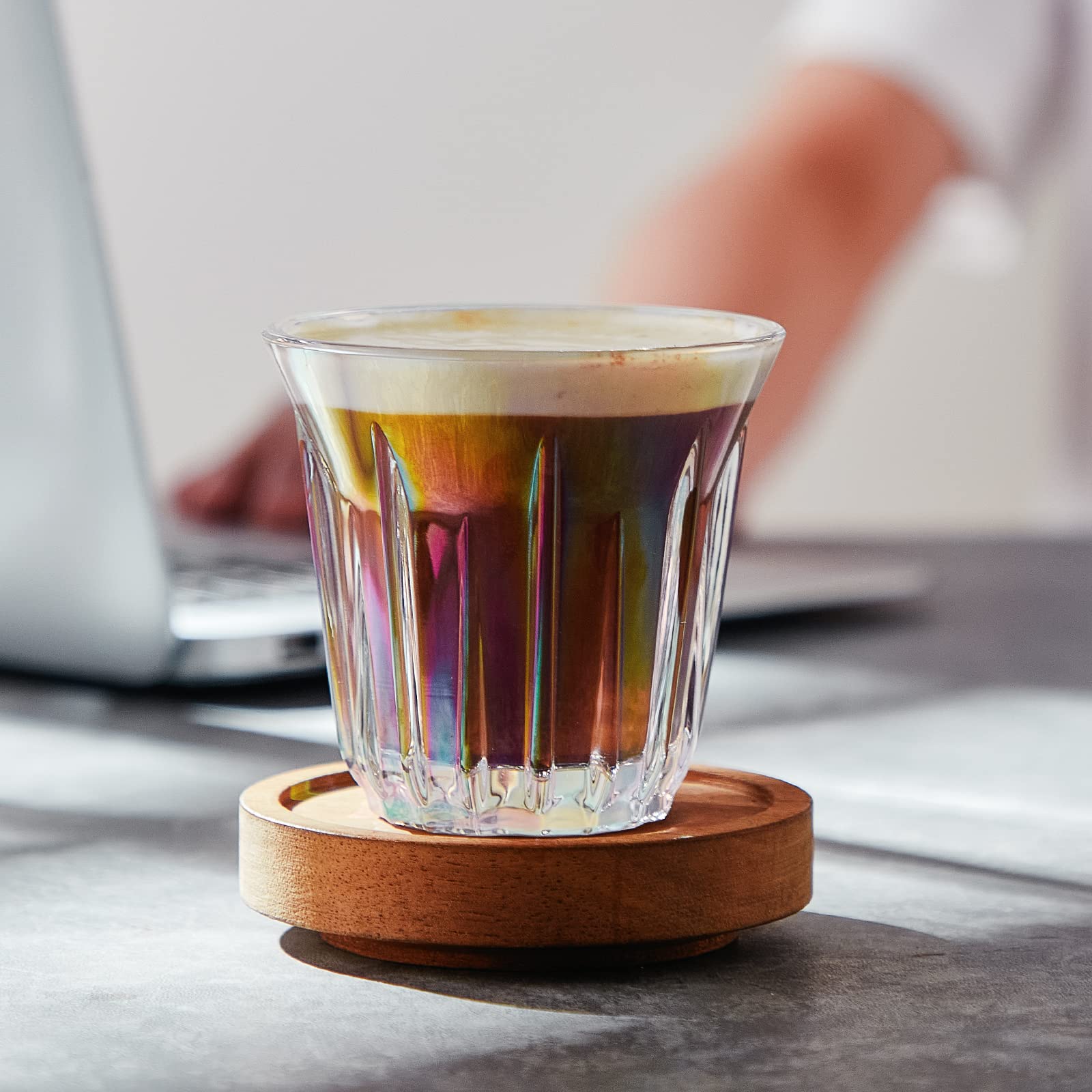 Bincoo Iridescent Glass Coffee Mug Set 2x200ML,Coffee,Latte,Cappuccino,Espresso Glass Cup Heat Resistant, Dishwasher Safe (Set of 2)