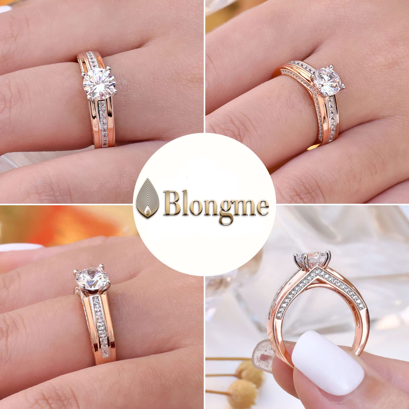 Blongme 2.5 CT Wedding Rings for Women Engagement Ring Sterling Silver AAAAA Cz 925 Sterling Silver Round Solitaire Rose Gold Size 6
