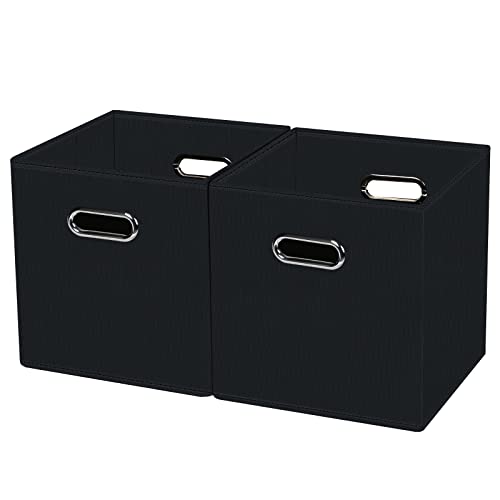 DABEACT Black Foldable Storage Cubes Bins , Fabric Storage Bins Cubes Organizer Baskets with Dual Handles for Bedroom Set of 2,(Black)
