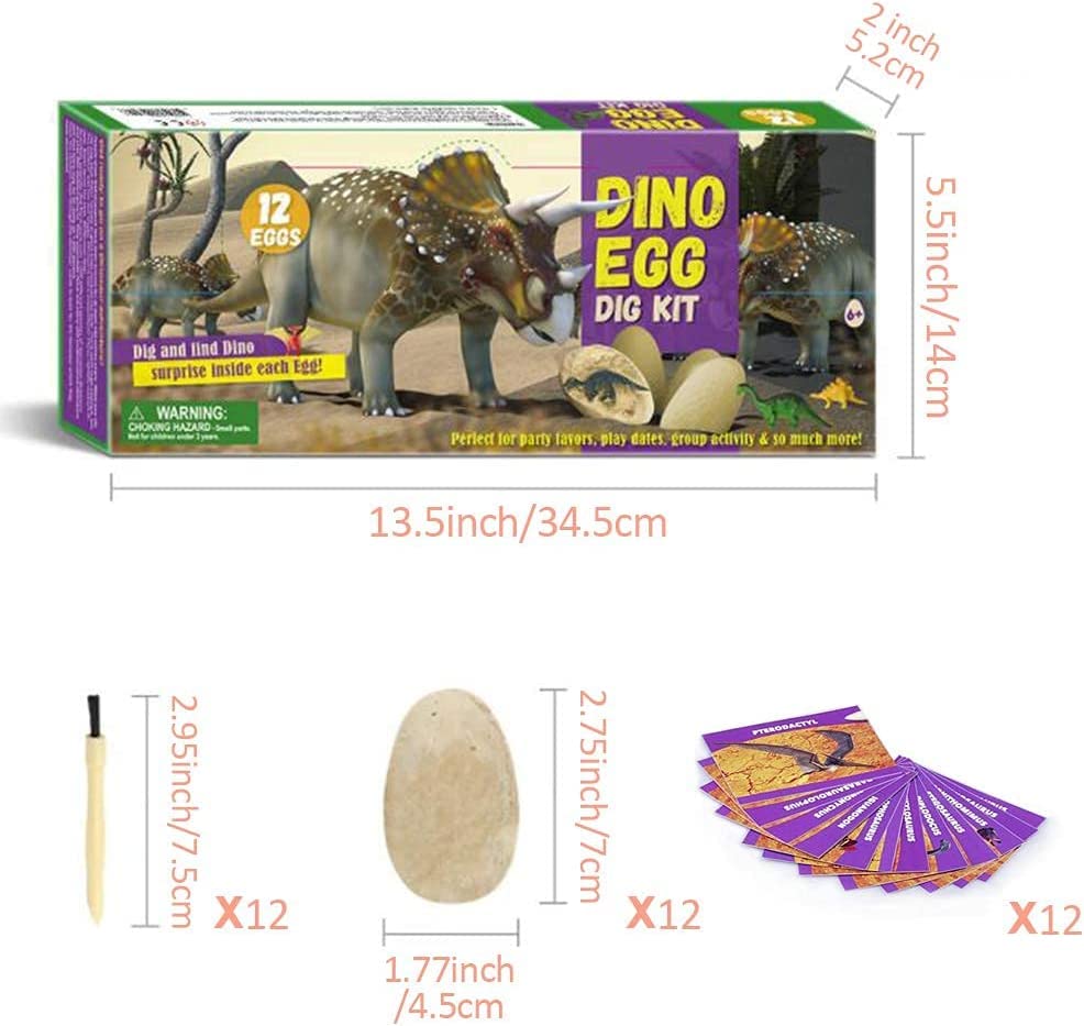 DOTSOG Easter Eggs Gifts for Kids,12 Pack Dino Eggs Dig Kit, Dinosaur Toys for Kids Open Unique Large Surprise Dinosaur Filled Eggs Archaeology Preschool Educational Science for Children & Adult.