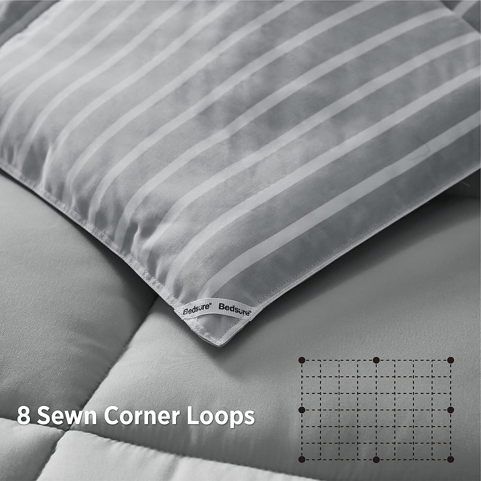 Bedsure Queen Size Comforter Set - Percale Stripes Down Alternative Grey Comforter Sets Box Stitching Gray Duvet Insert, All Season Bed Set with 2 Pillow Shams (Queen/Full, 88x88'', 3 Pieces)