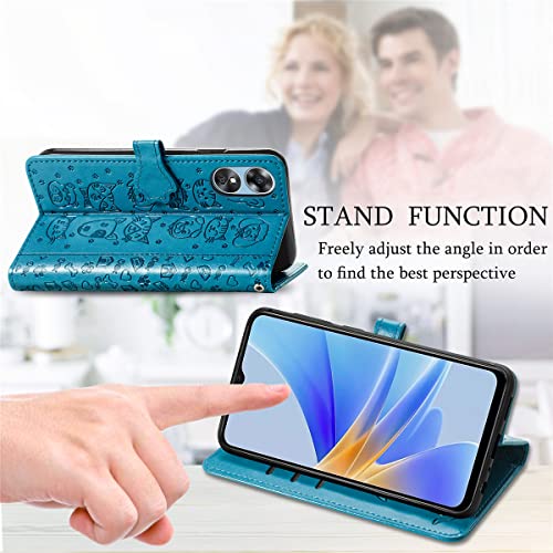 CCSmall for Oppo A17 PU Leather Flip Wallet Case, Cute Cat Dog Cartoon Style with Card Slots Holder Phone Cover Case for Oppo A17 MG Purple