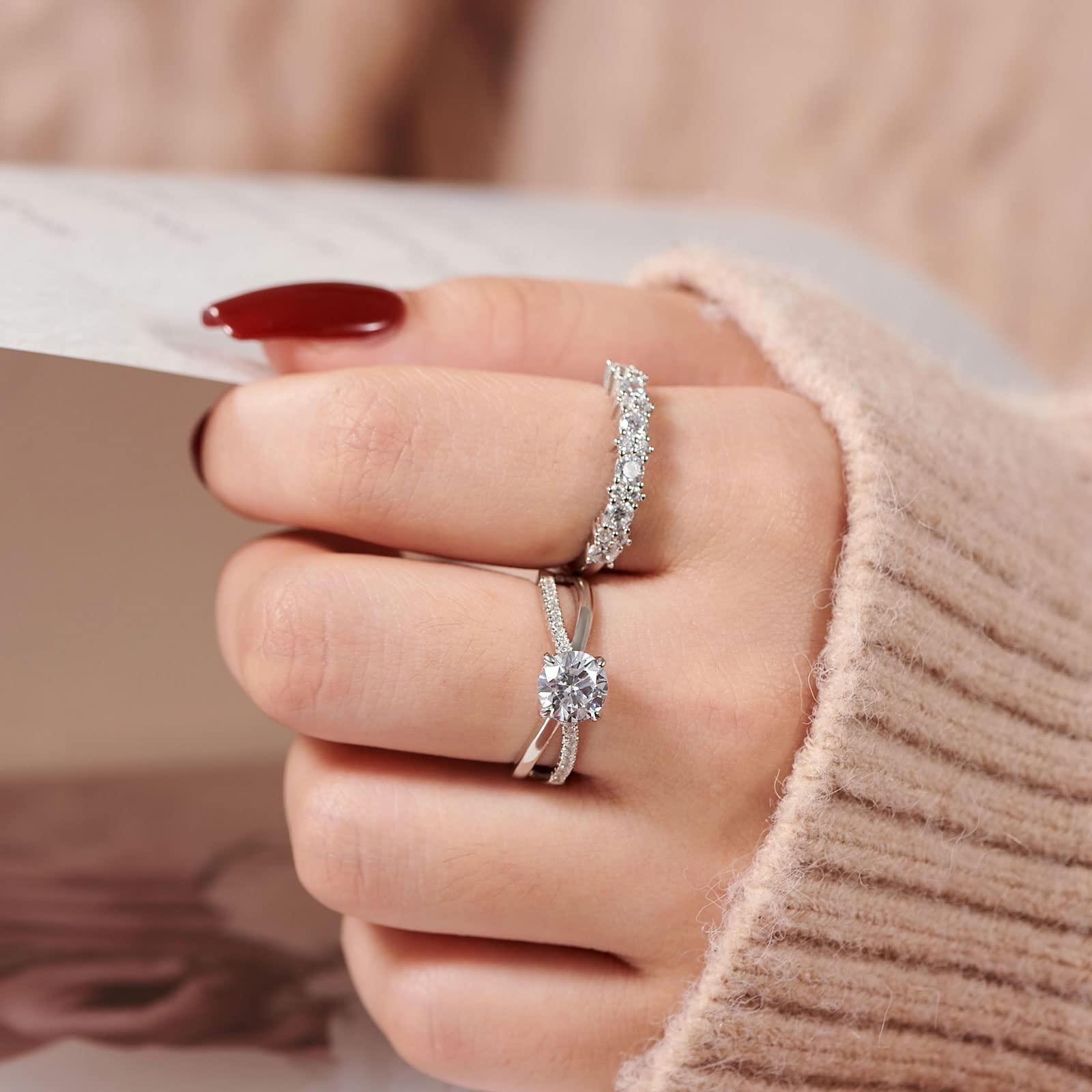 Blongme 2Ct Wedding Rings for Women Bridal Ring Sets 925 Sterling Silver AAAAA CZ Engagement Rings Twisting Infinity Pave Set Size 7