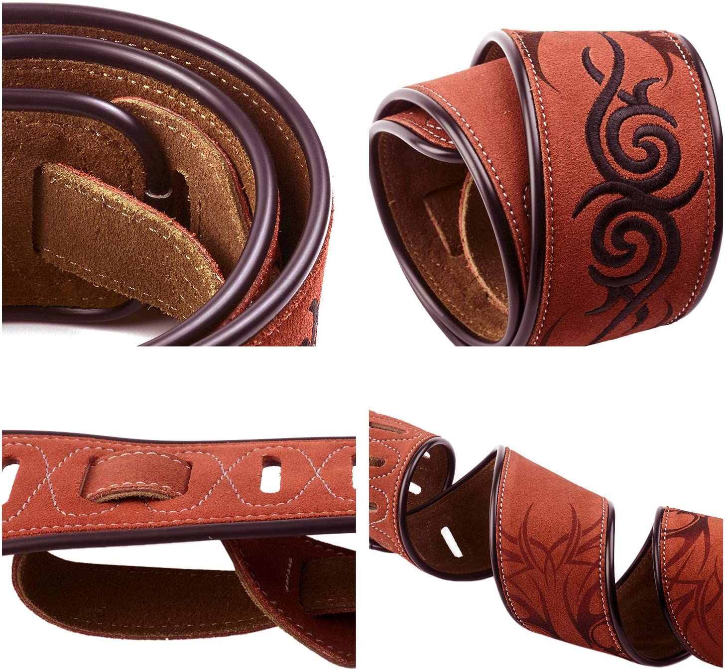Dulphee Leather Guitar Strap, 2.8 Inches Width Suede Guitar Strap for Bass, Electric guitar and Acoustic Guitar (Brown Tribal)