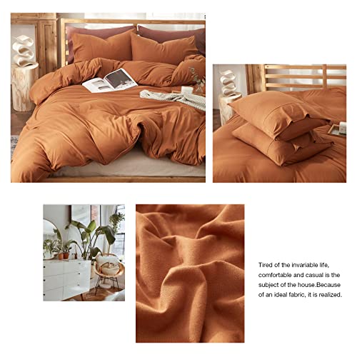 EAVD Modern Style Pumpkin Color Duvet Cover Twin Soft 100% Jersey Knit Cotton Caramel Pumpkin Boho Bedding Set 1 Twin Duvet Cover with 2 Pilllowcases Solid Duvet Cover with Zipper Closure