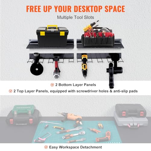 VEVOR Power Tool Organizer, 4 Slot, 2 Layers, 2 Pack Cordless Drill Holder Wall Mount, Battery Charging Station Storage Rack, Multi-Function Garage Organization, Heavy Duty Metal Shelf for Screwdriver