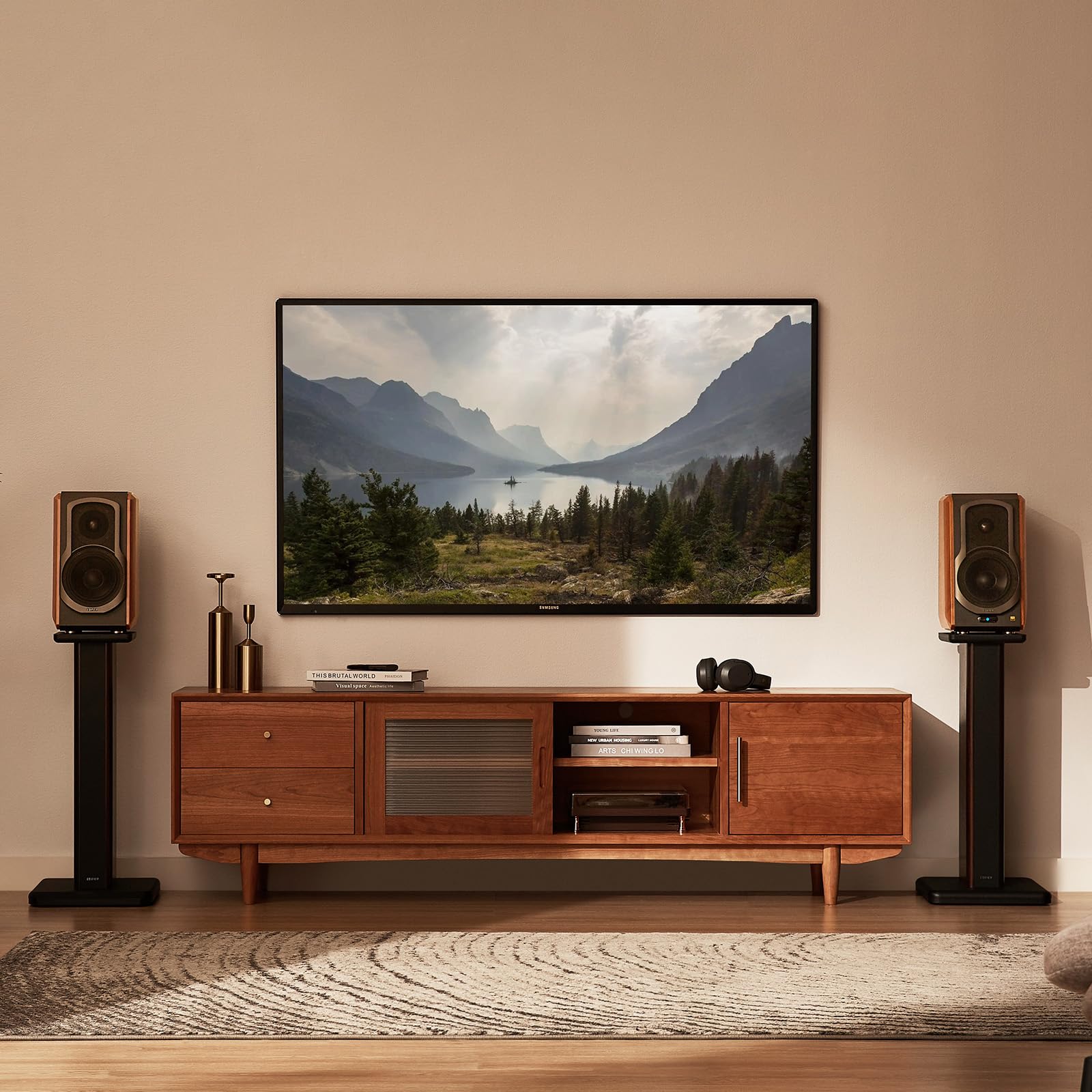 Edifier SS02 25.6 inch Wood Grain Speaker Stands for S1000DB / S2000PRO/ S1000MKII Hollowed Stands for Optional Sand Filling Tuning - Pair