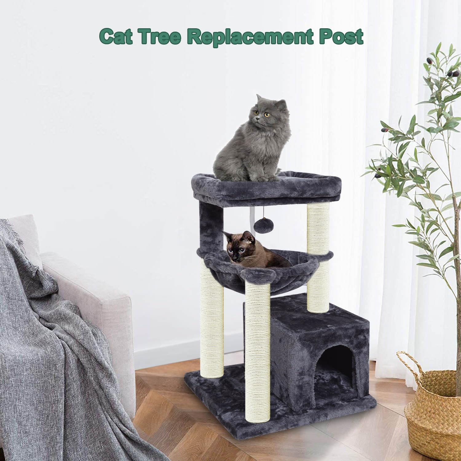 Cat Scratching Post Replacement Pole,2 PCS 11.81in Cat Tree Replacement Post,Natural Sisal Cat Tree Replacement Parts with M8 Screws,Cat Scratch Post Replacement for Refurbishment (11.8in/30cm)