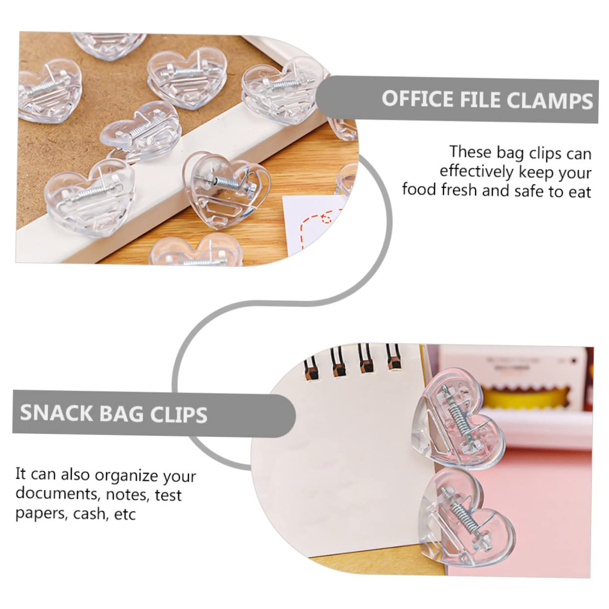 Ciieeo 20pcs Transparent Love Clip Heavy Duty Bag Clips File Paper Clamps Money Binder Clips Multipurpose Bag Clips Drawing Board Clamps Mini Chips Plastic Multifunction Girl Paper Clip
