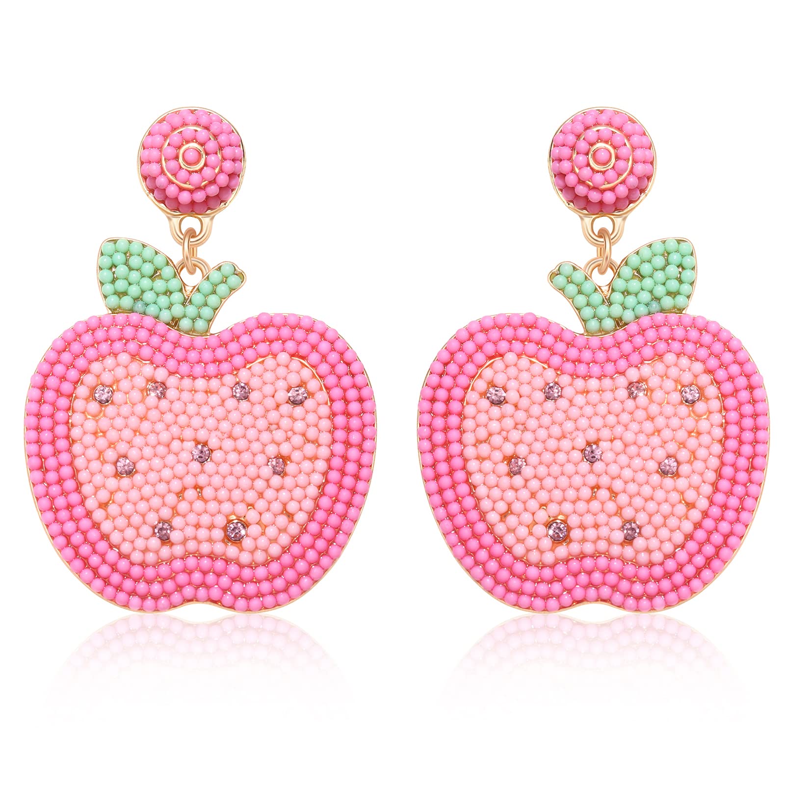 Beaded Teacher Earrings for Women, Apple Teach love Inspire Rhinestone Enamel Drop Dangle Earrings Colorful Creative Cute Teachers Appreciation Day Back To School Jewelry Gifts
